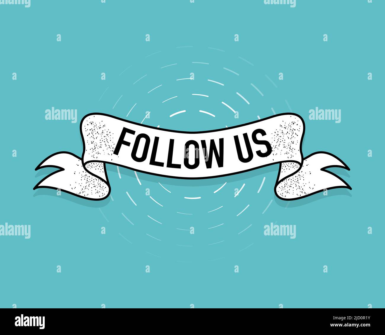 Follow us vintage ribbon in flat style on white background. Vector ...