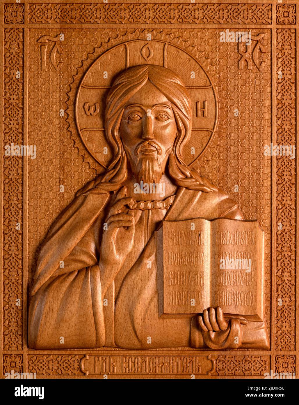Wood carving bas-relief of Jesus Christ blessing Stock Photo - Alamy