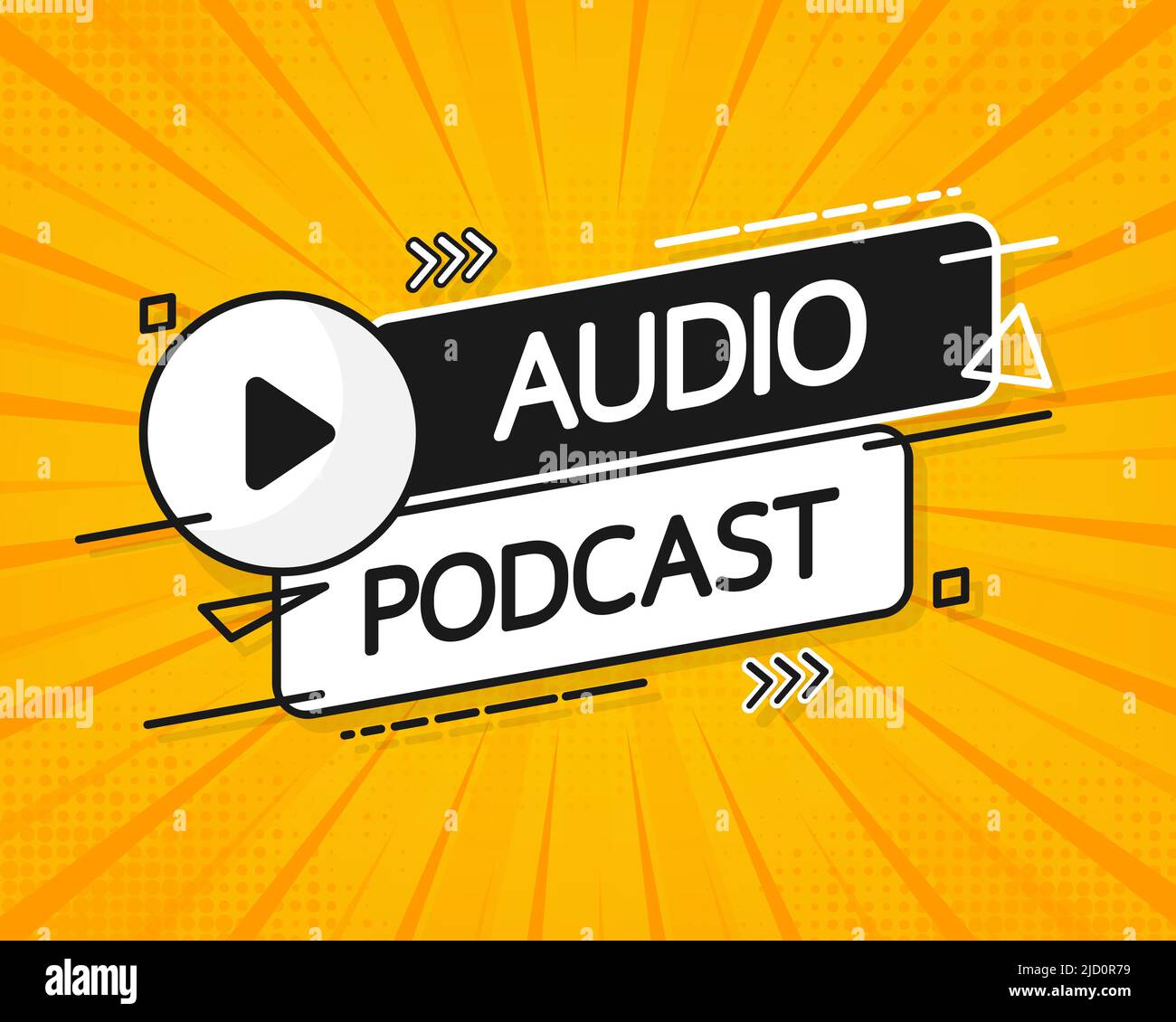 Audio podcast banner, yellow emblem label. Vector illustration Stock ...
