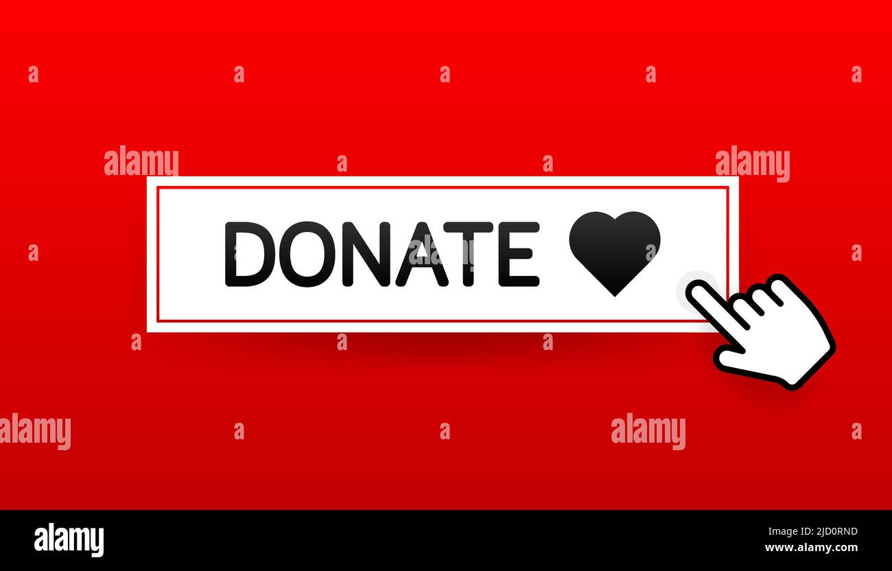 Donate heart red button in flat style. Vector flat illustration Stock ...