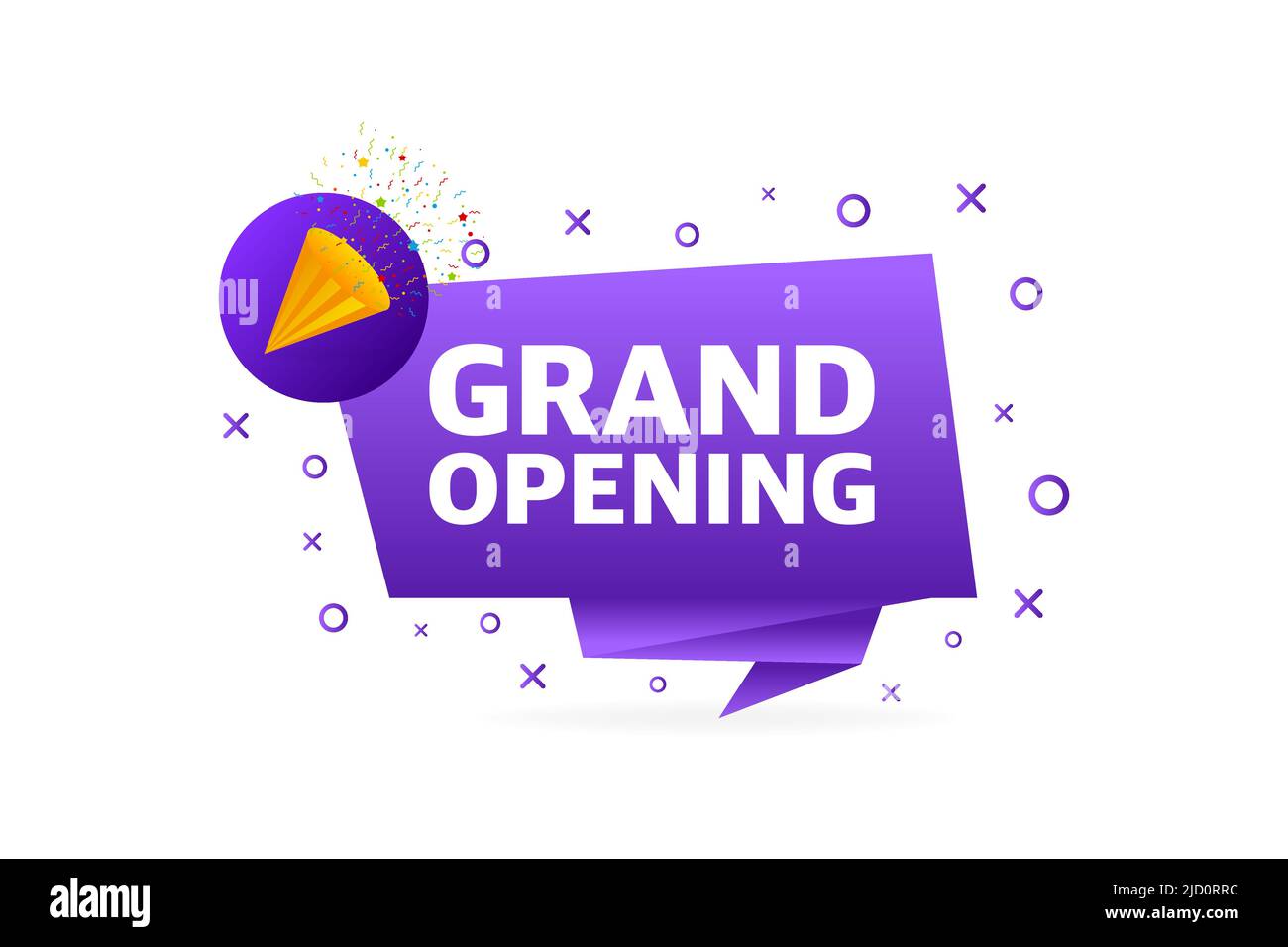 Grand opening purple banner in flat style on white background. Vector ...