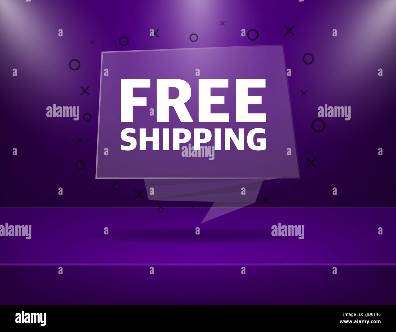 Free shipping service badge. Free delivery order with car on purple ...