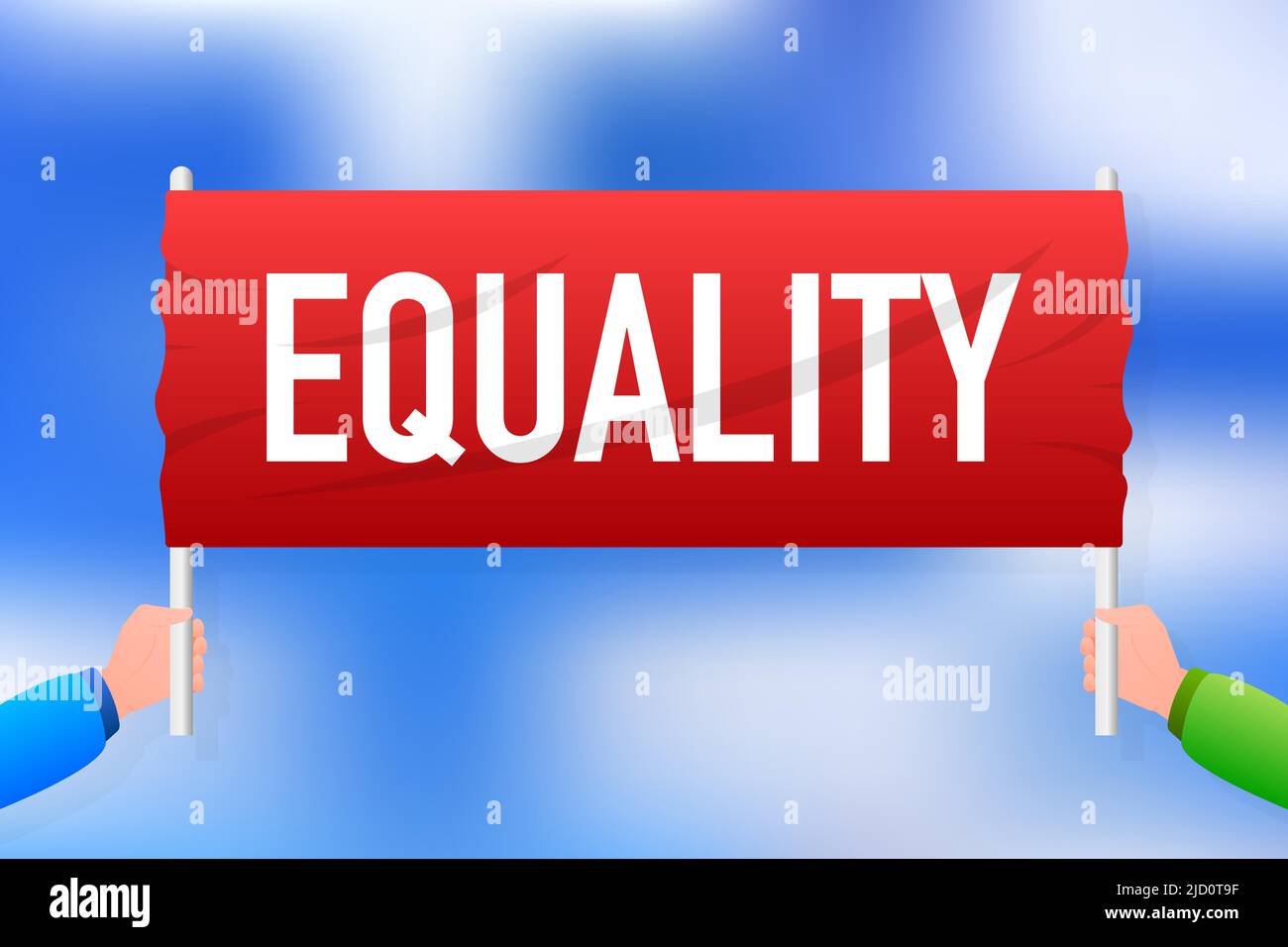 Protest equality realistic red table on blue background. Vector ...