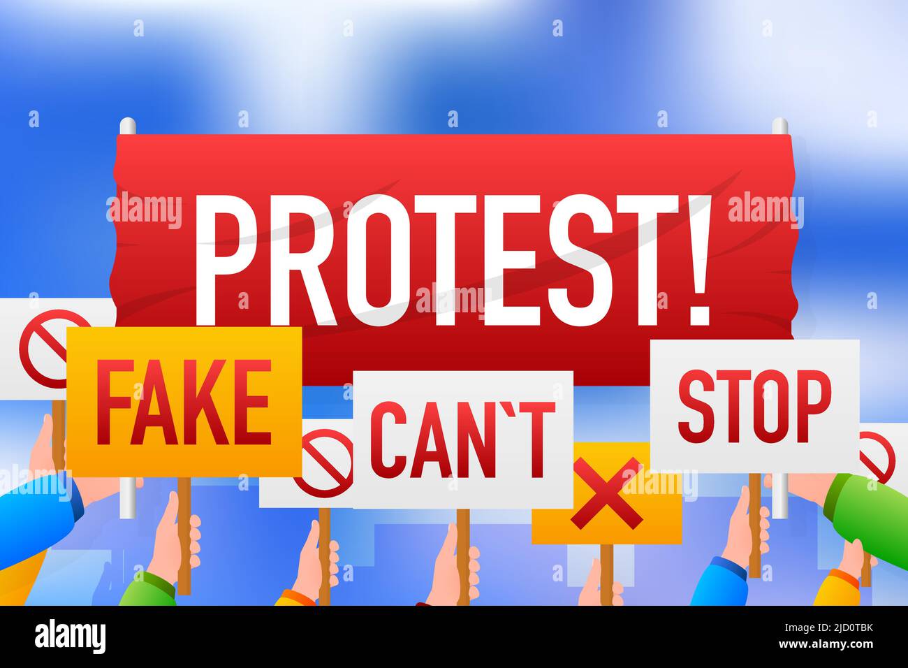 Protest realistic red table on blue background. Vector illustration ...