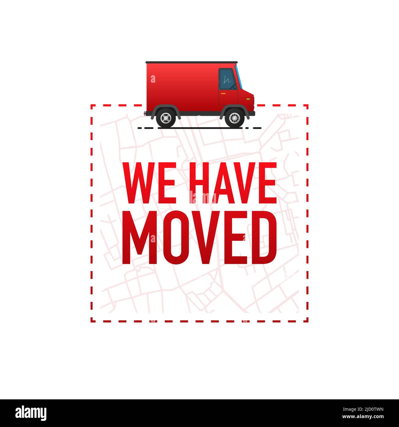 We have moved. Flat badge vector illustration on white background Stock ...