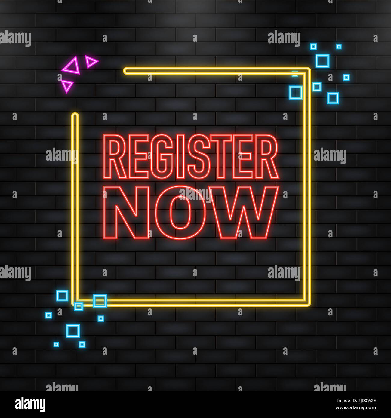 Red register now label in modern style on white background. Banner ...