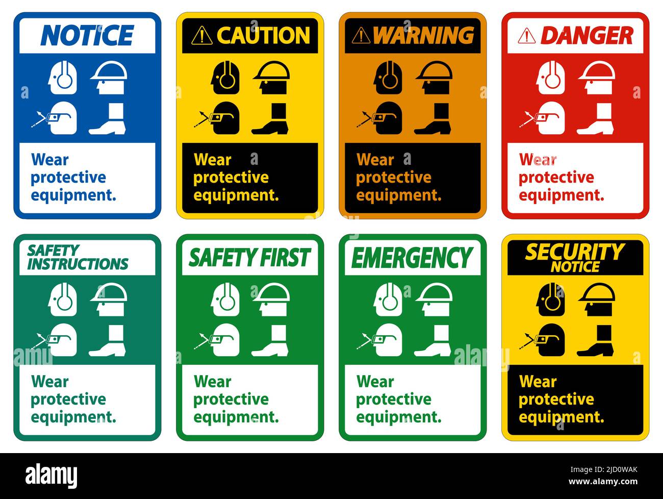 Wear Protective Equipment,With PPE Symbols on White Background,Vector ...