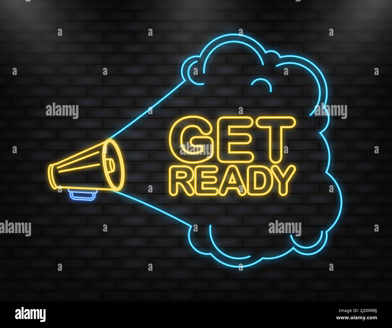 Megaphone blue banner with get ready sign. Vector illustration Stock ...
