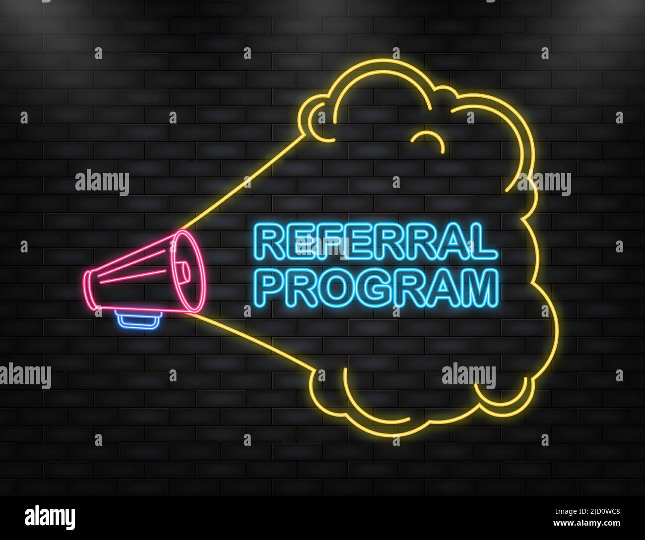 Referral program megaphone yellow banner in flat style. Vector ...