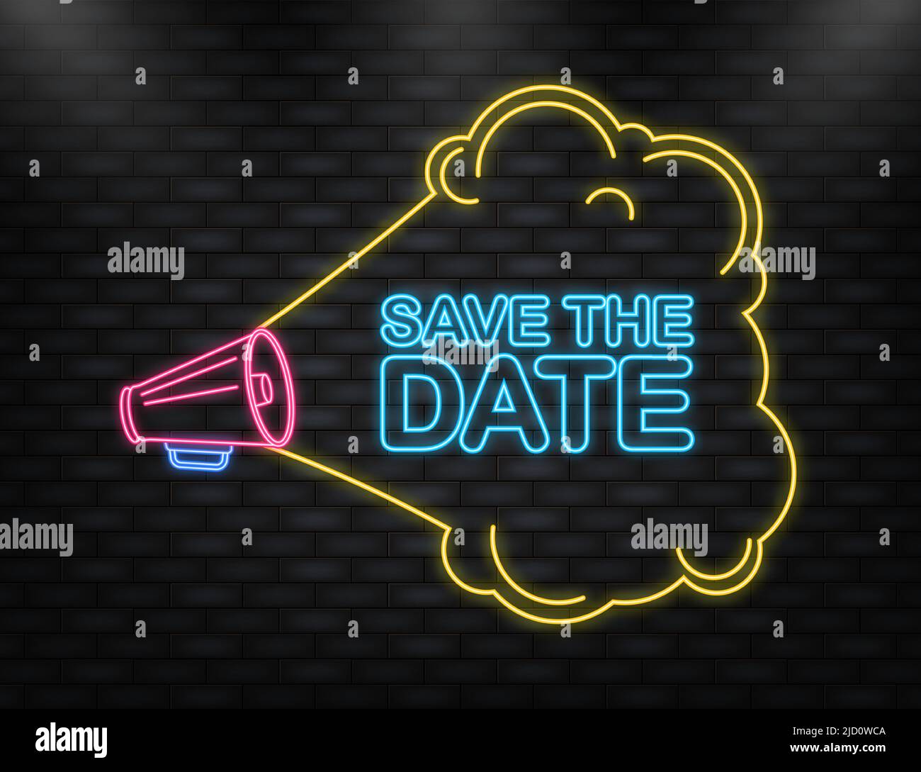 Neon Icon. Megaphone blue banner with save the date sign. Vector ...