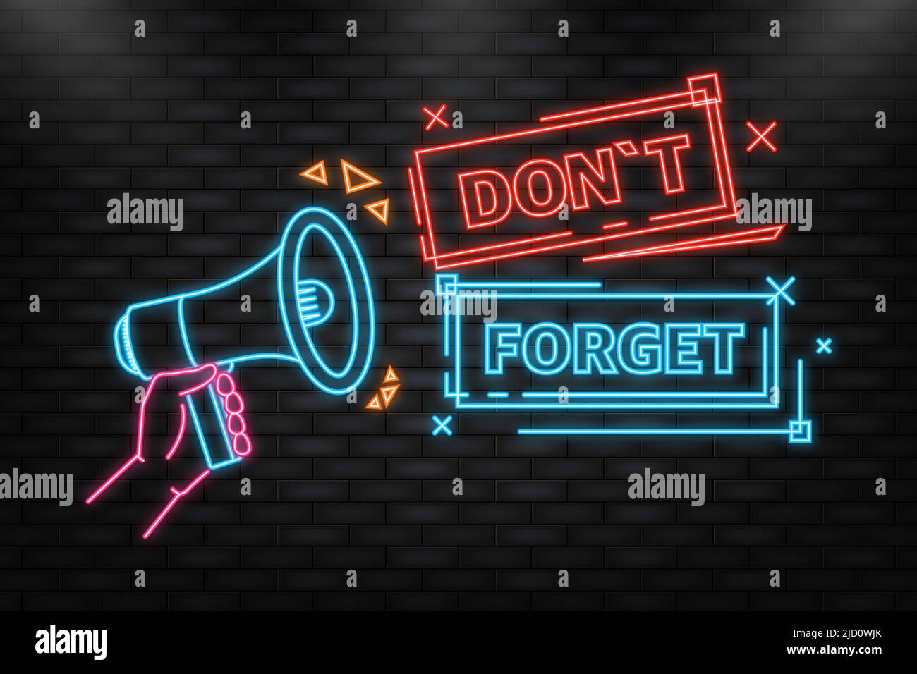 Neon Icon. Megaphone red banner with dont forget sign. Vector ...