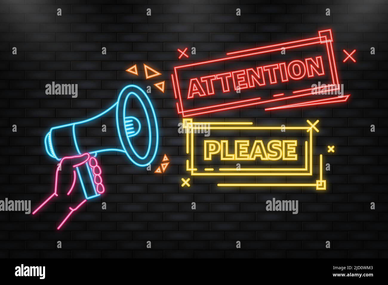 Neon Icon. Attention please concept vector illustration of important ...