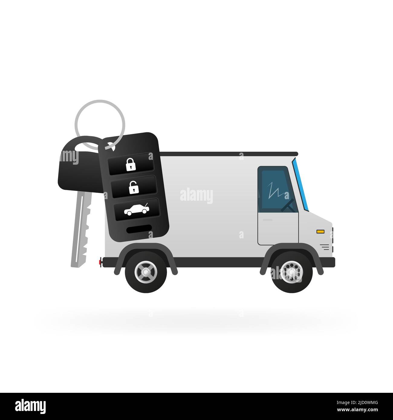 Flat truck with key icon on white background. Mockup template vector ...