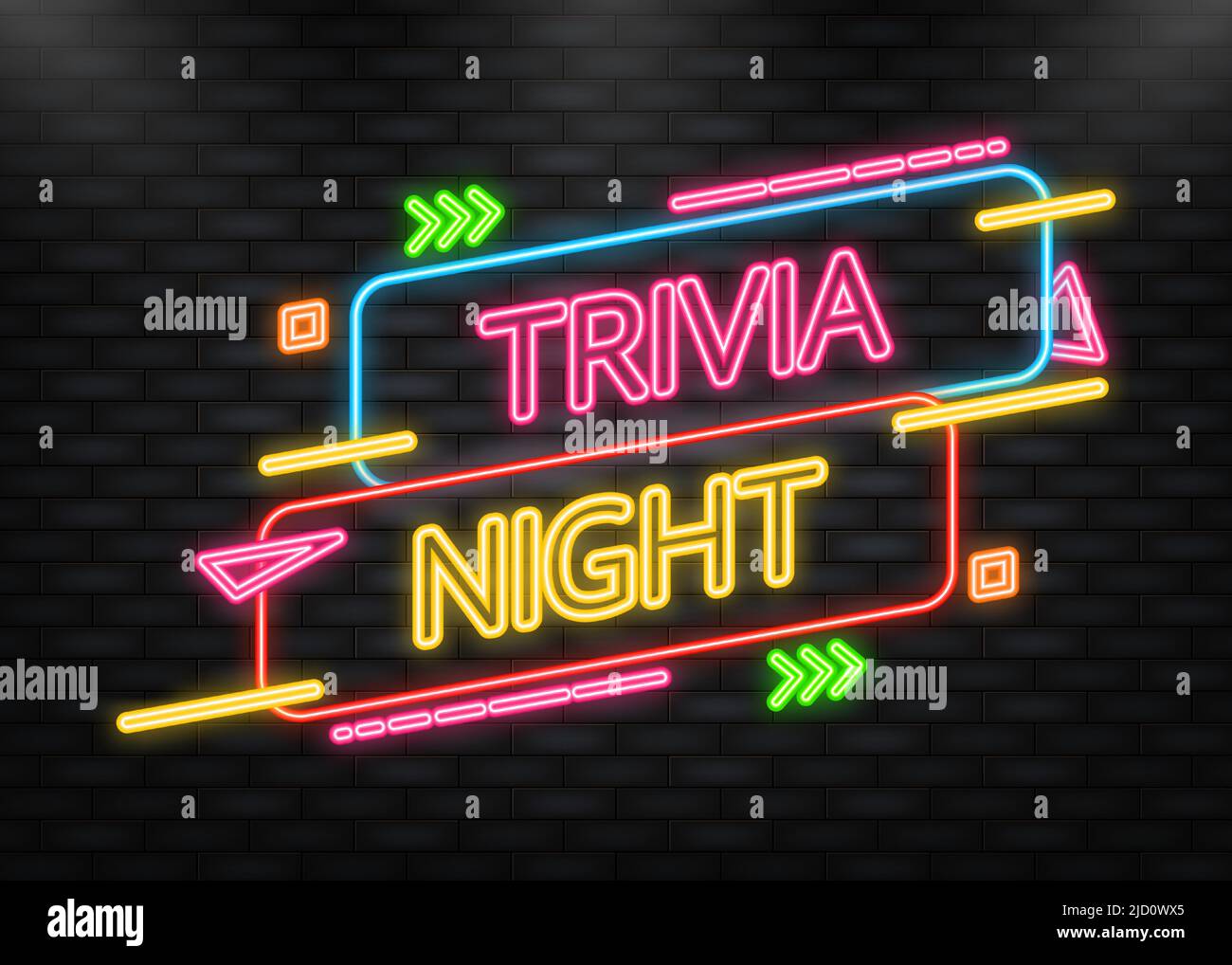 Trivia night banner in neon style on white background. Vector ...