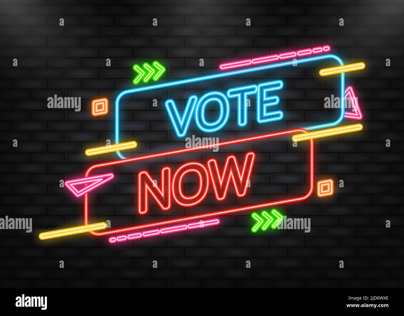 Vote now neon vector banner on blue background. Poster banner design ...