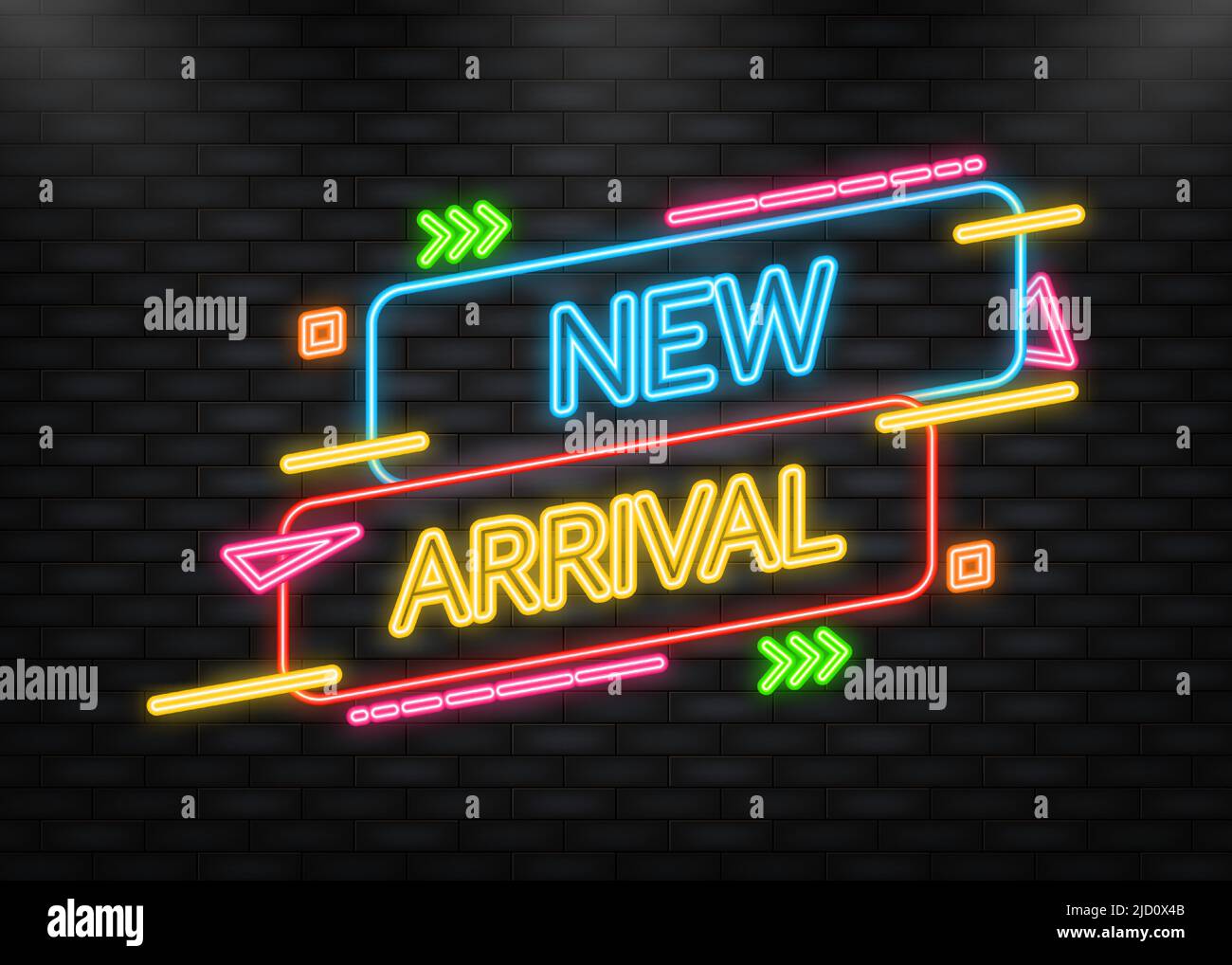 Neon Icon. New arrival label on dark background. New arrival. Vector ...