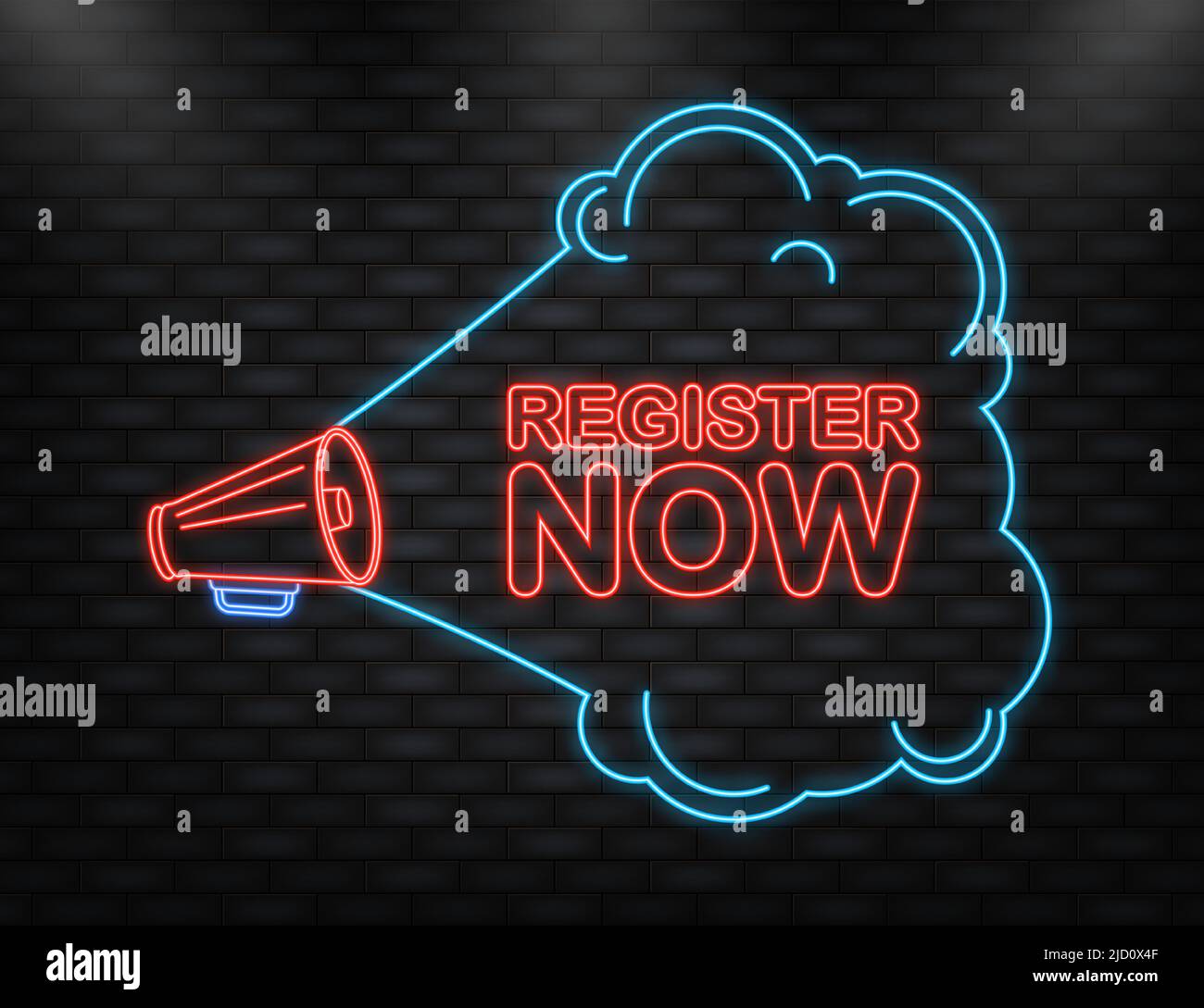 Red register now label in modern style on white background. Banner ...