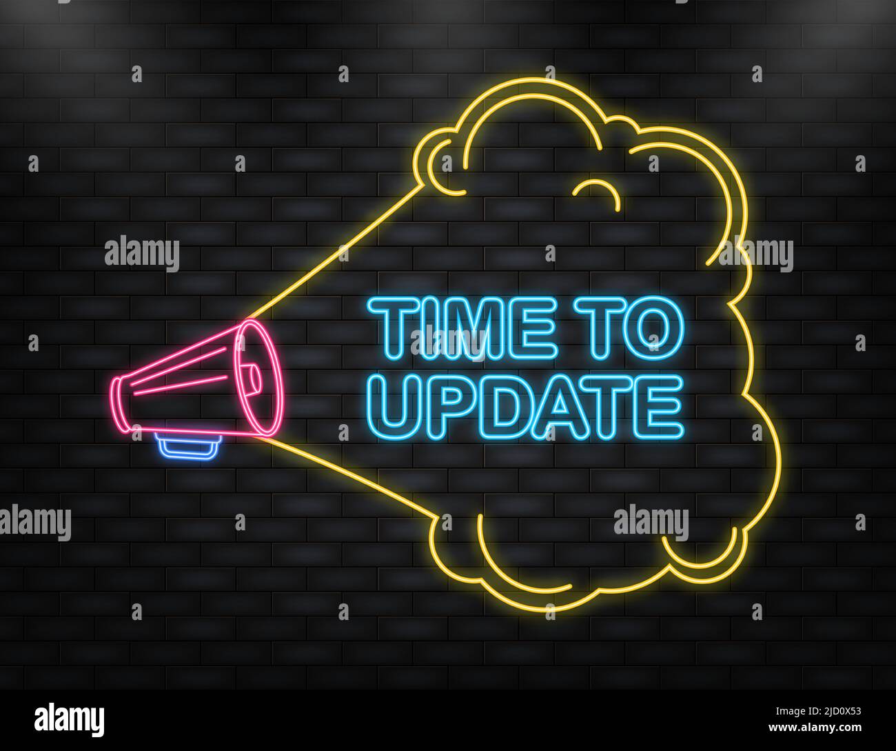 Megaphone blue banner with time to update sign. Vector illustration ...