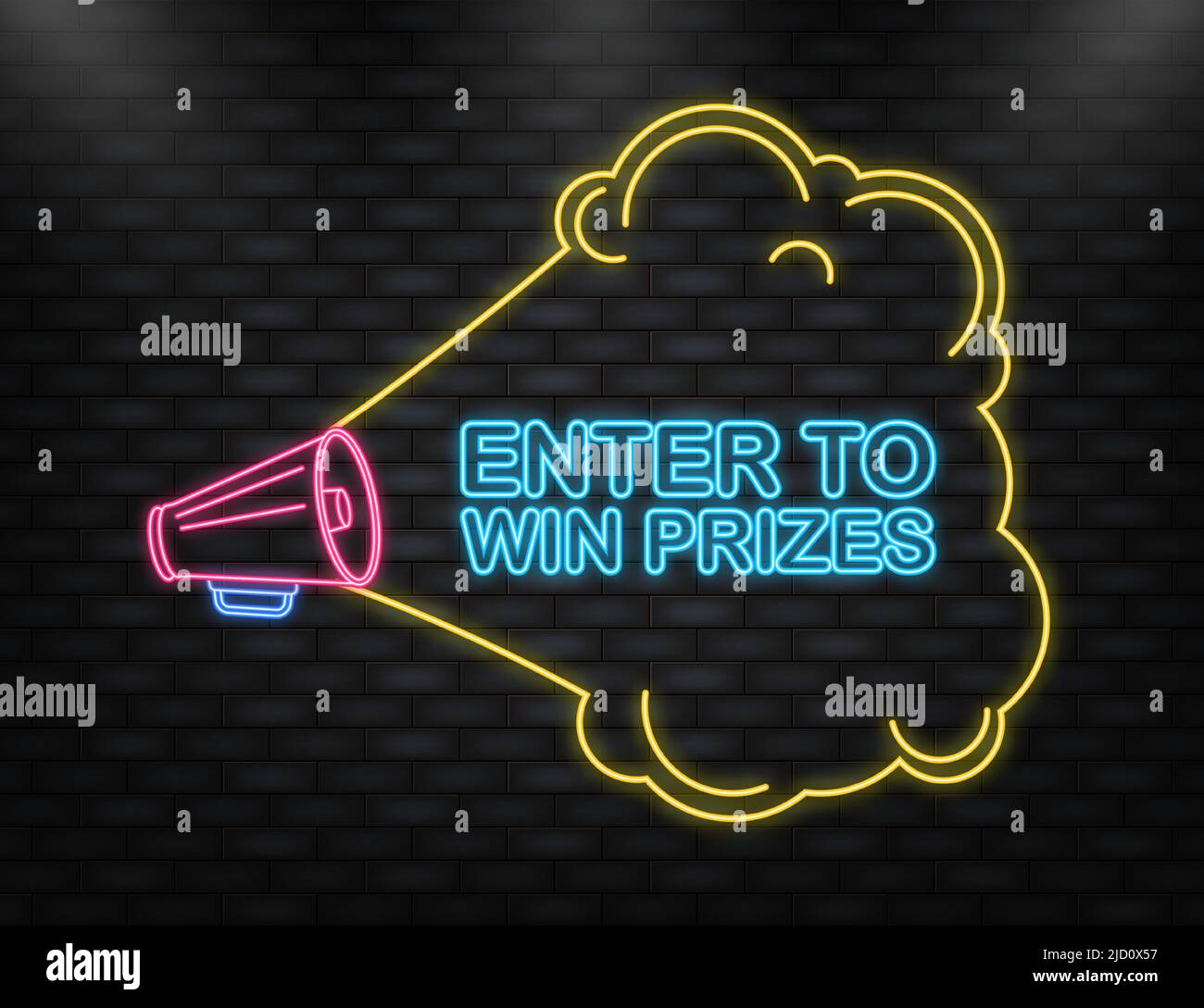 Neon Icon. Megaphone blue banner with enter to win prizes sign. Vector ...