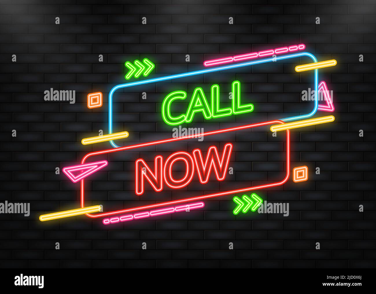 Neon Icon. Call now green banner on dark background. Vector ...