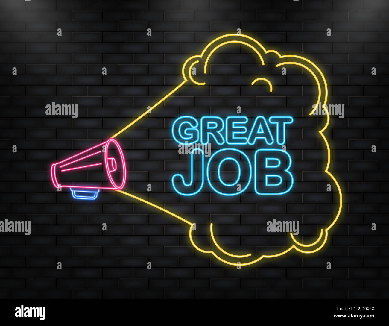 Neon Icon. Great job megaphone yellow banner in 3D style. Vector ...