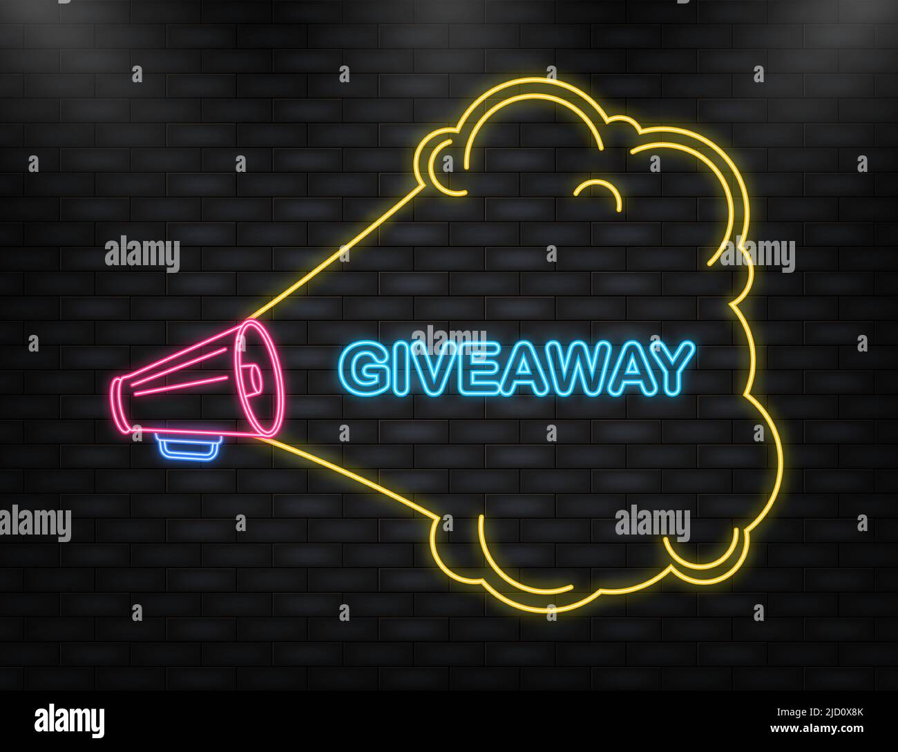 Neon Icon. Megaphone blue banner with giveaway sign. Vector ...