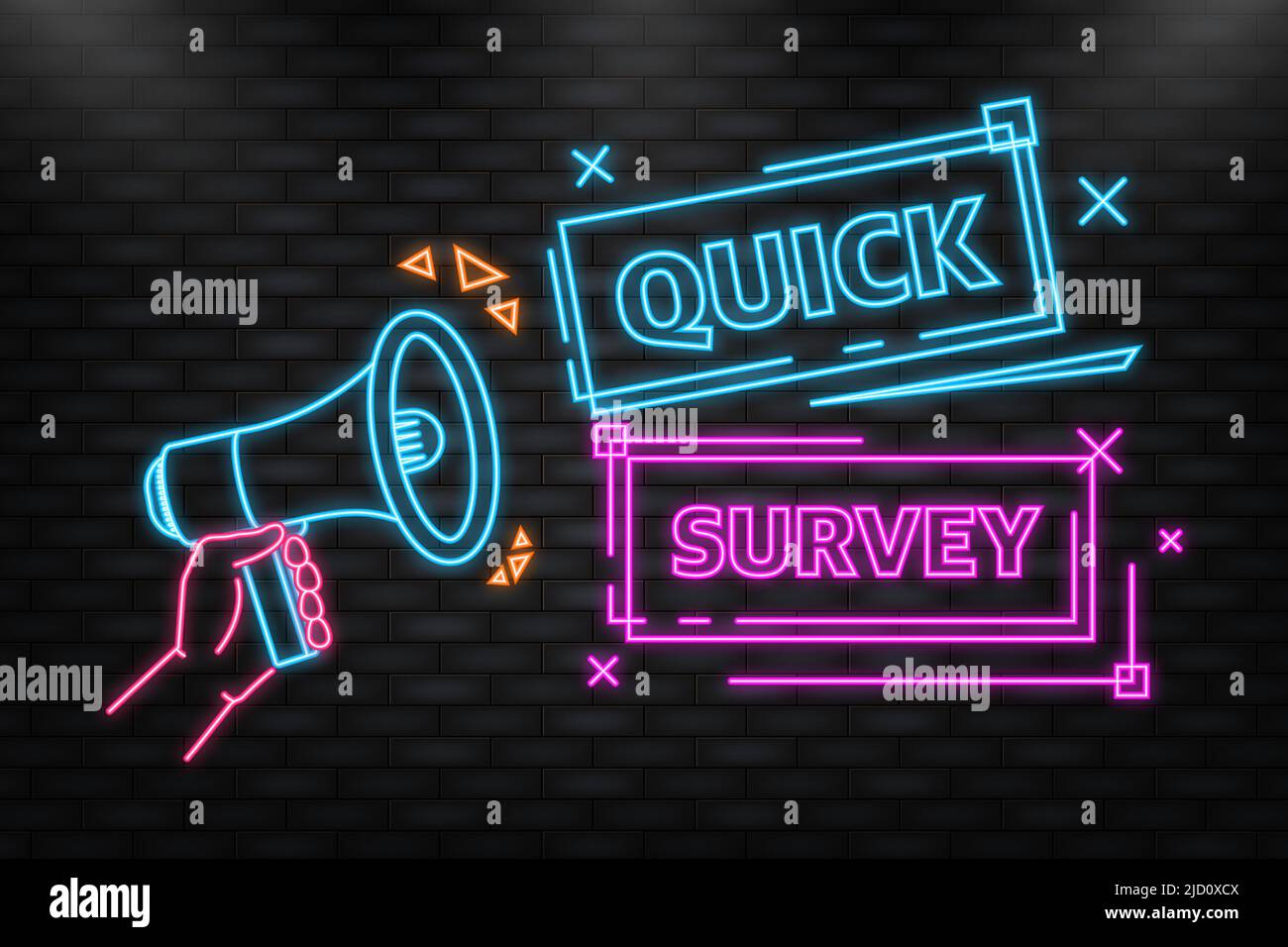 Neon Icon. Megaphone blue banner with quick survey sign. Vector ...