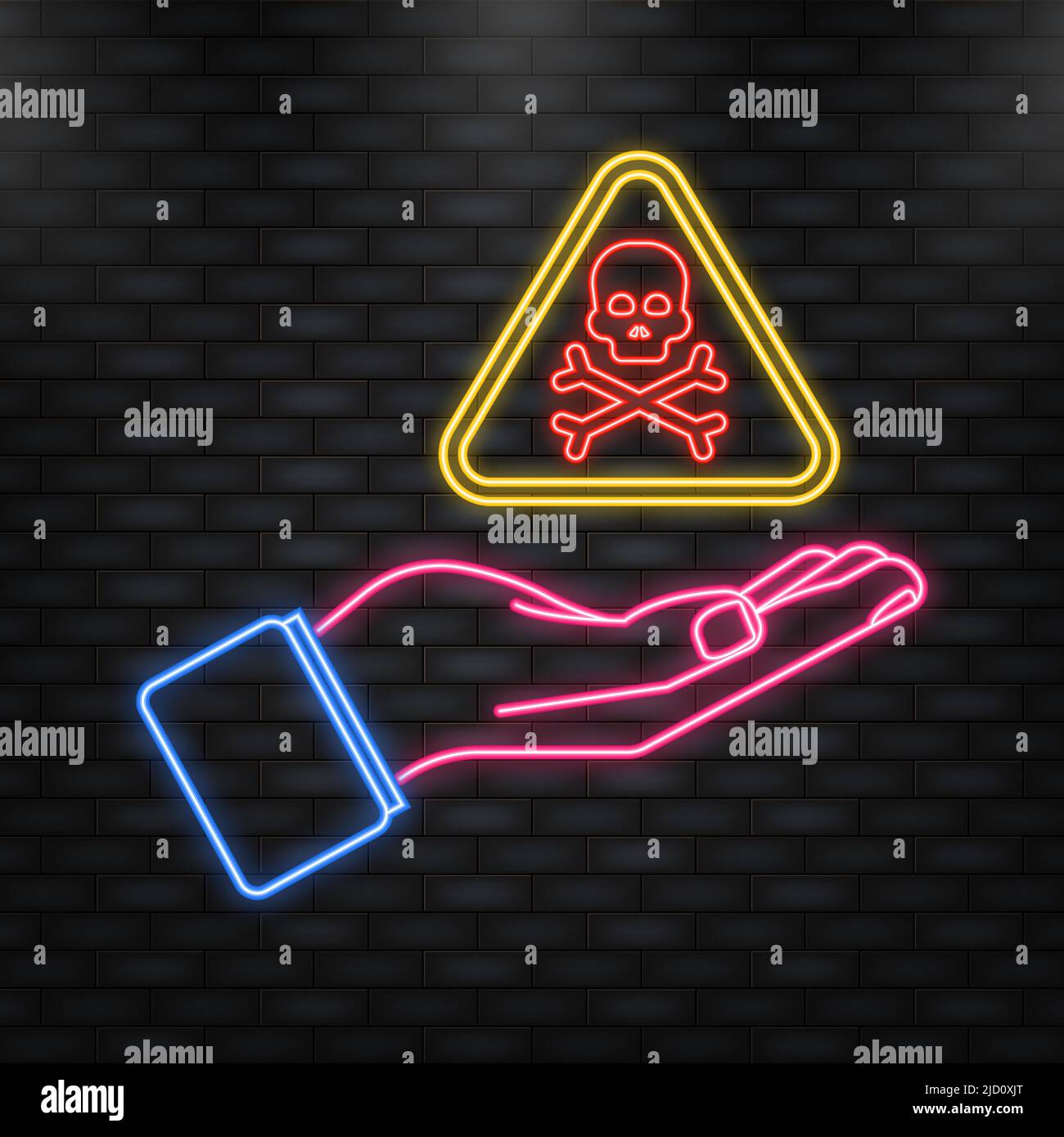 Neon Icon. Danger yellow icon in hand vector signs. Radiation sign ...
