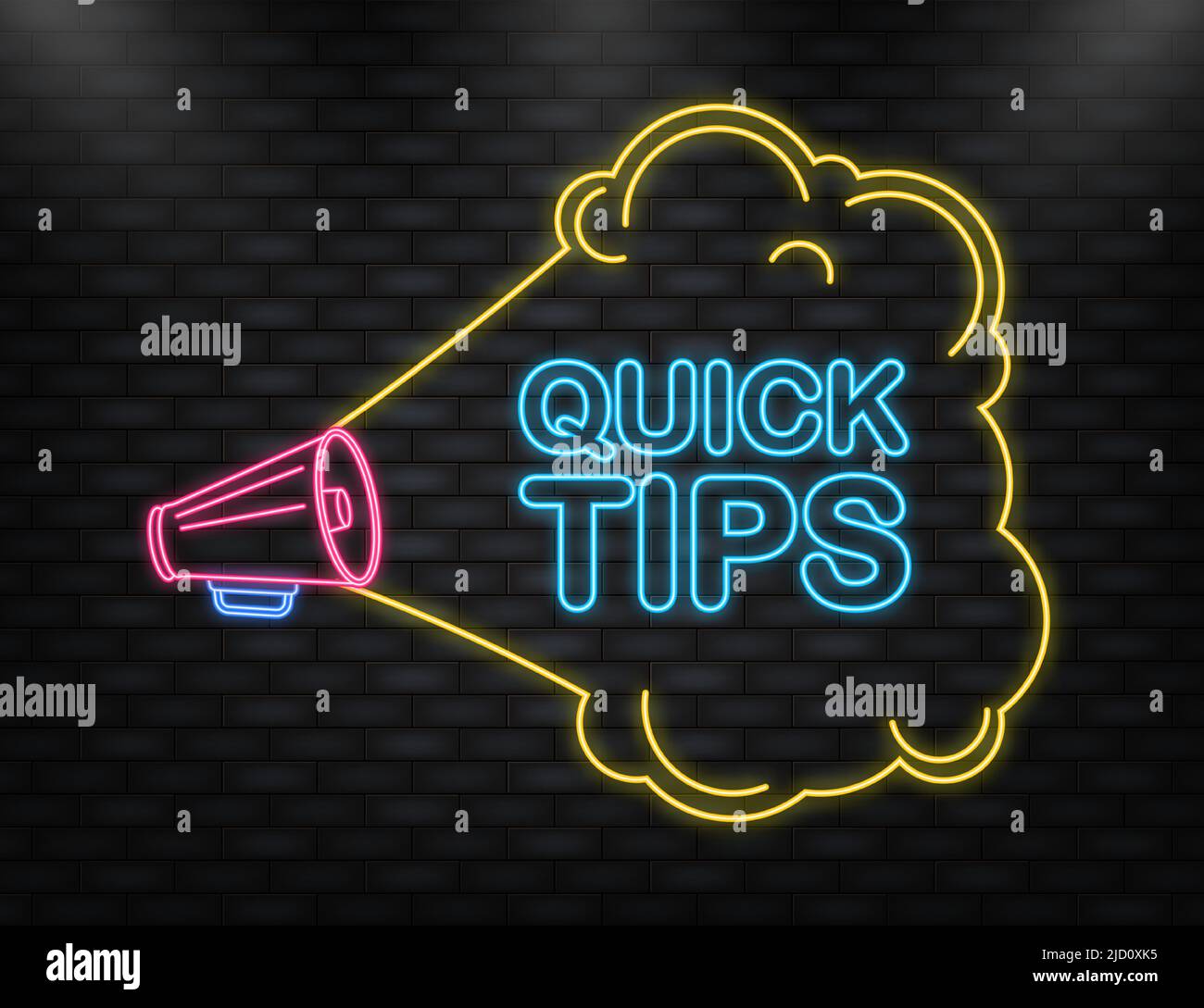 Neon Icon. Quick tips megaphone yellow banner in 3D style on white ...