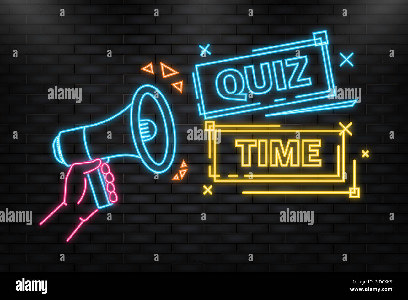 Neon Icon. Quiz blue banner in 3D style on white background. Vector ...