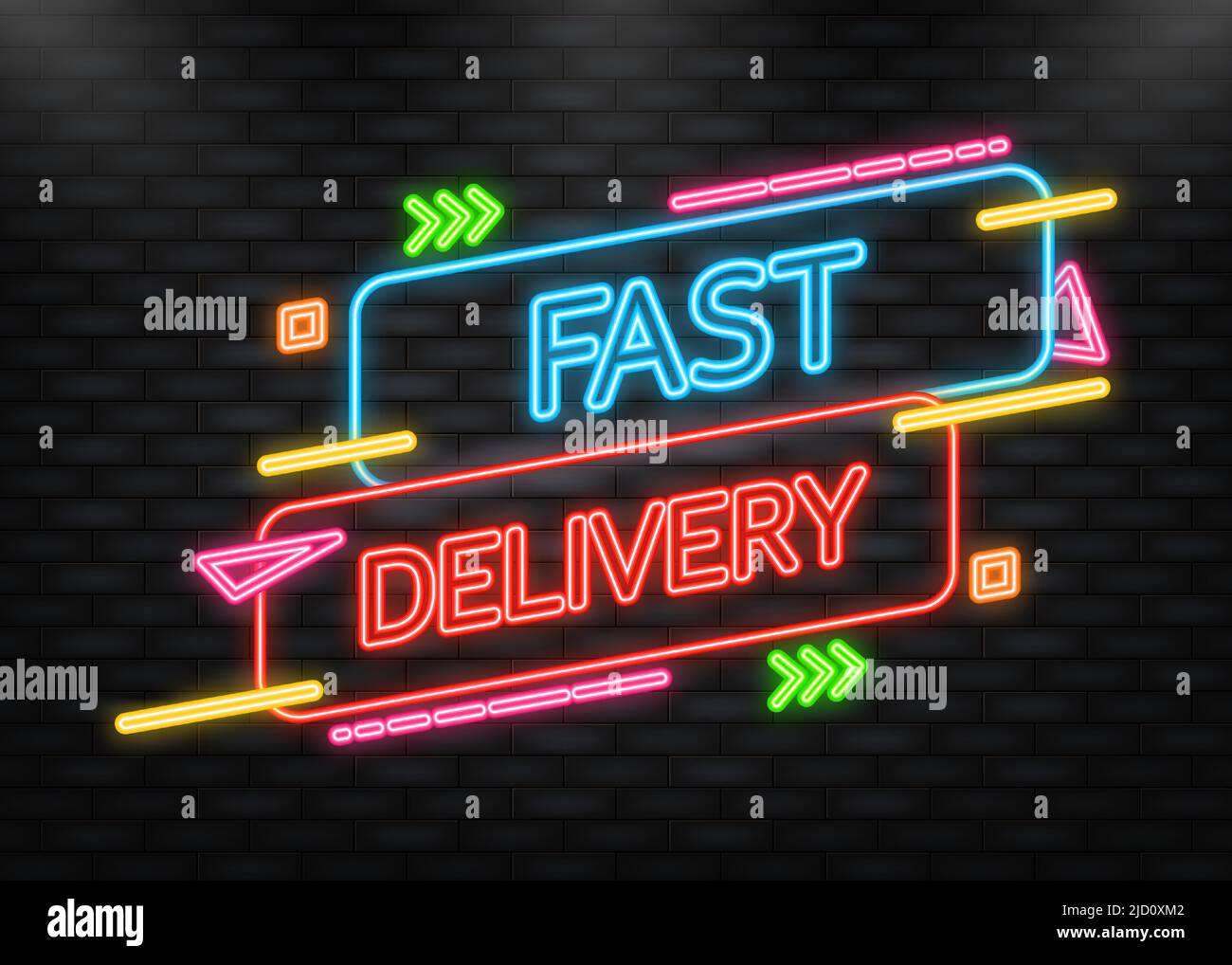 Neon Icon. Fast delivery service badge. Fast time delivery order with ...