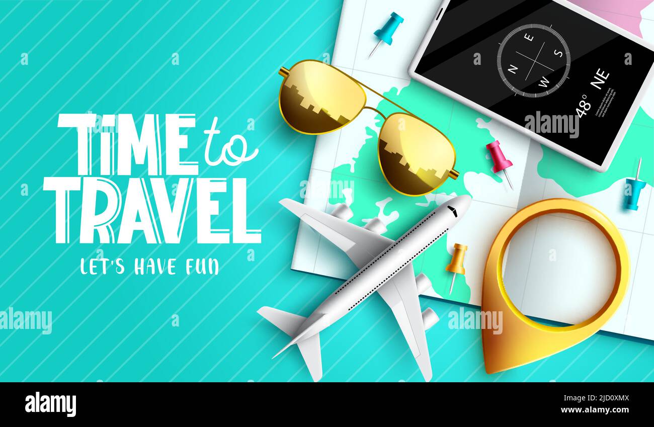 Travel time vector design. Time to travel text with 3d travelling ...