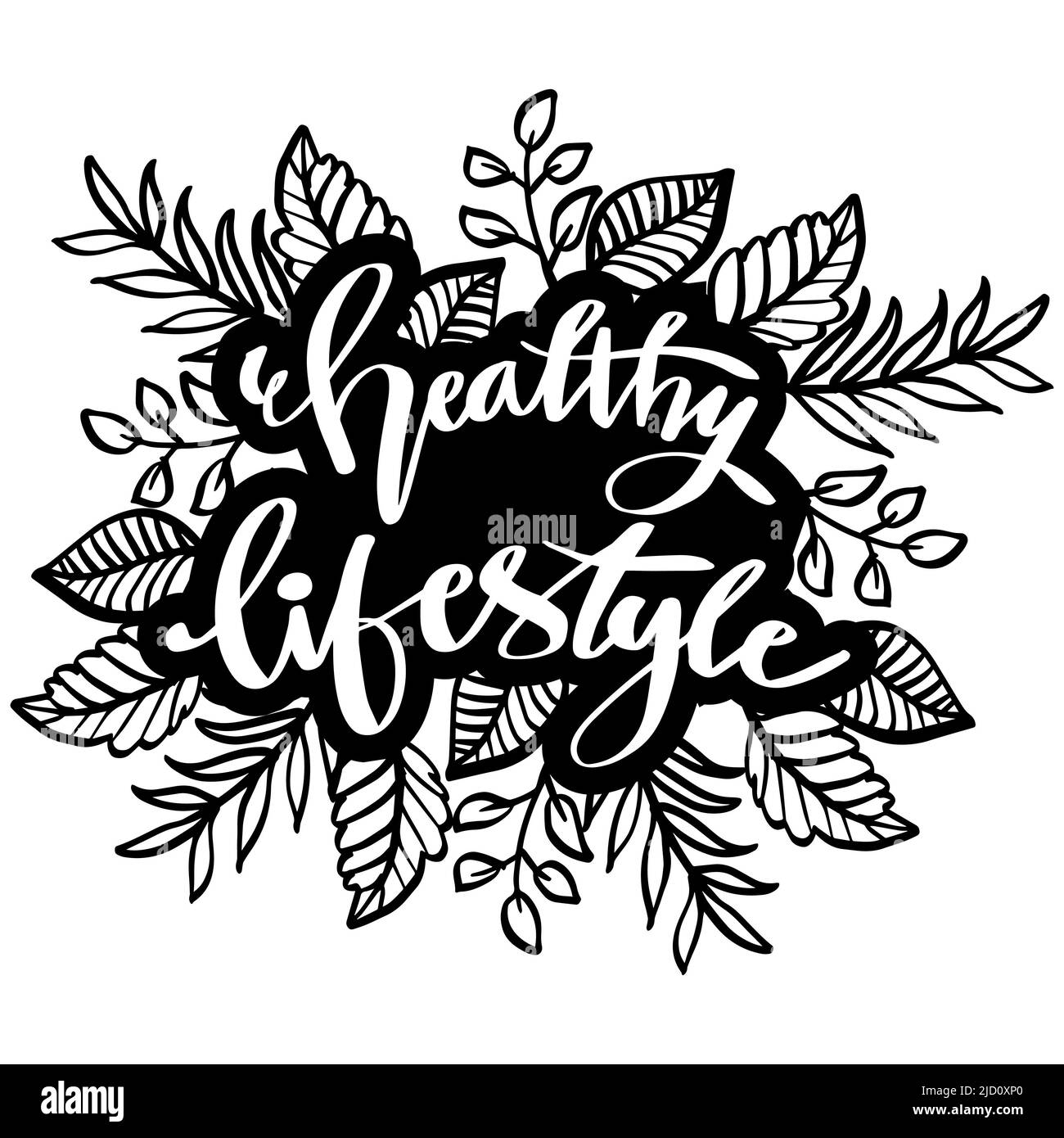 Healthy lifestyle lettering with floral background Stock Photo - Alamy