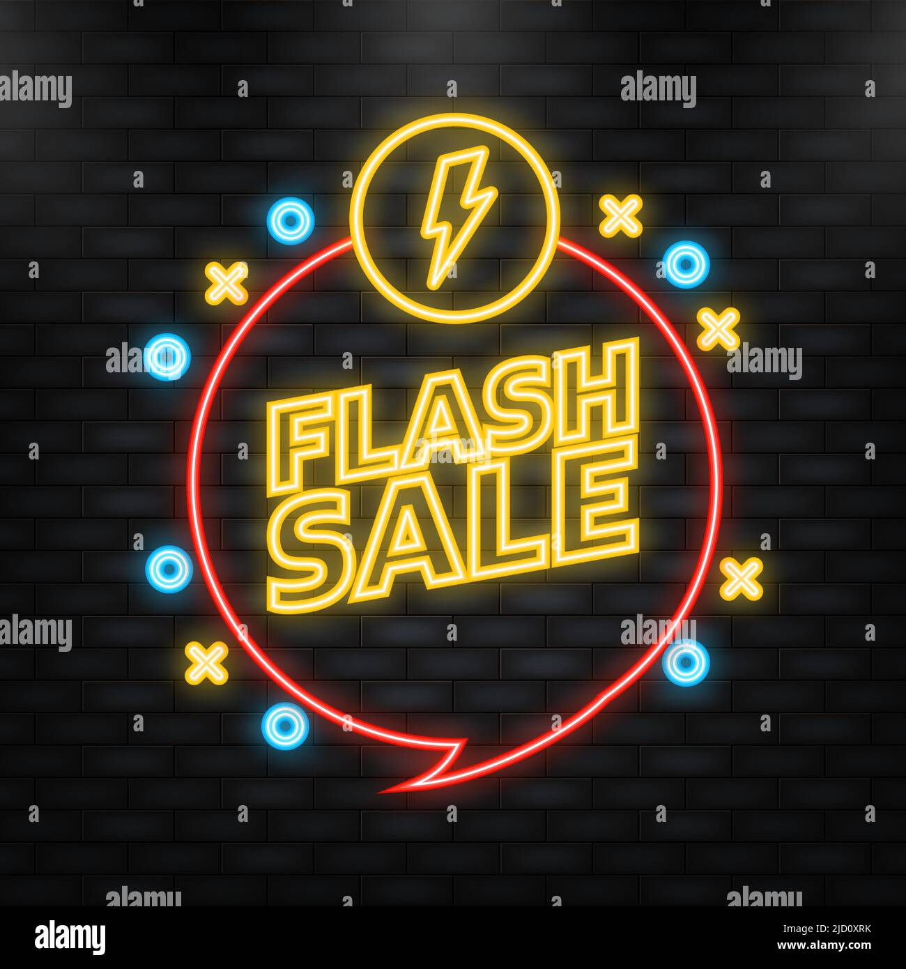 Neon Icon. Flash sale banner. Flat vector illustration. Logo label ...