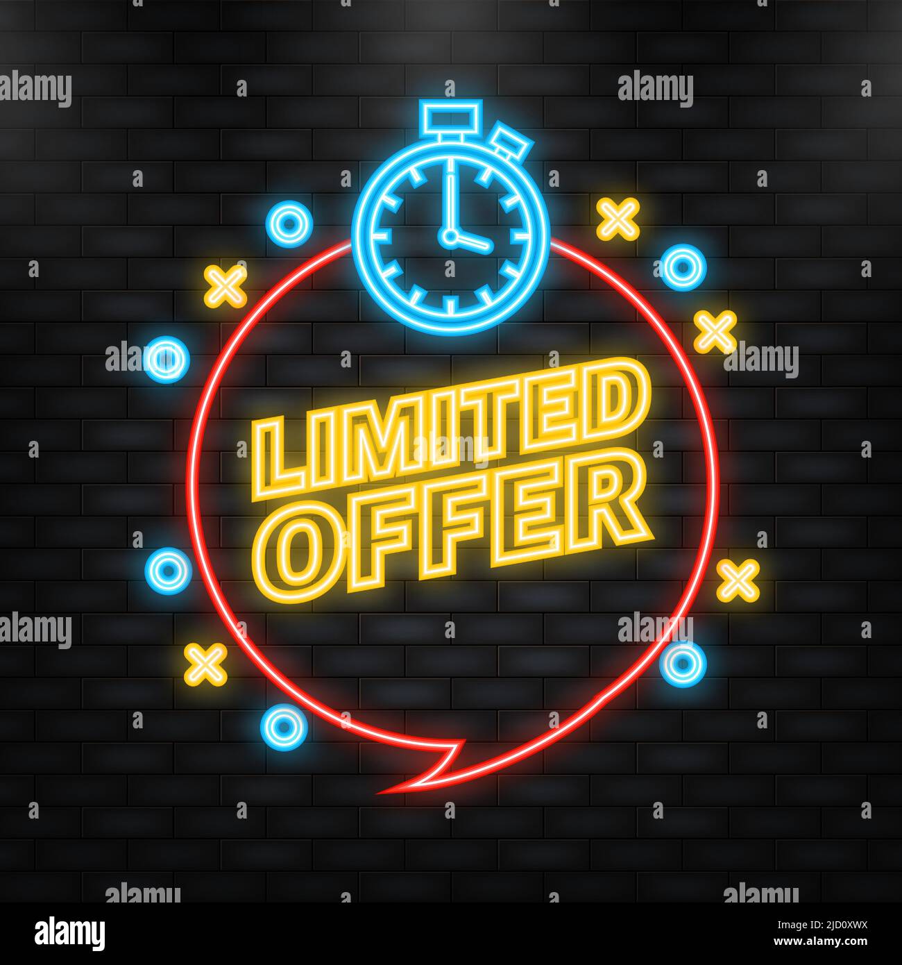 Neon Icon. Limited offer service badge. Limited time banner on red ...