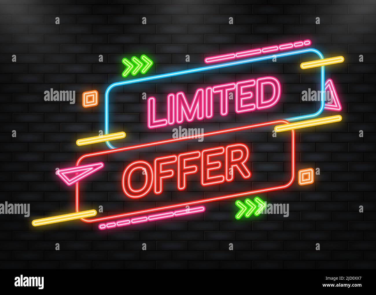 Neon Icon. Limited offer service badge. Limited time banner on red ...