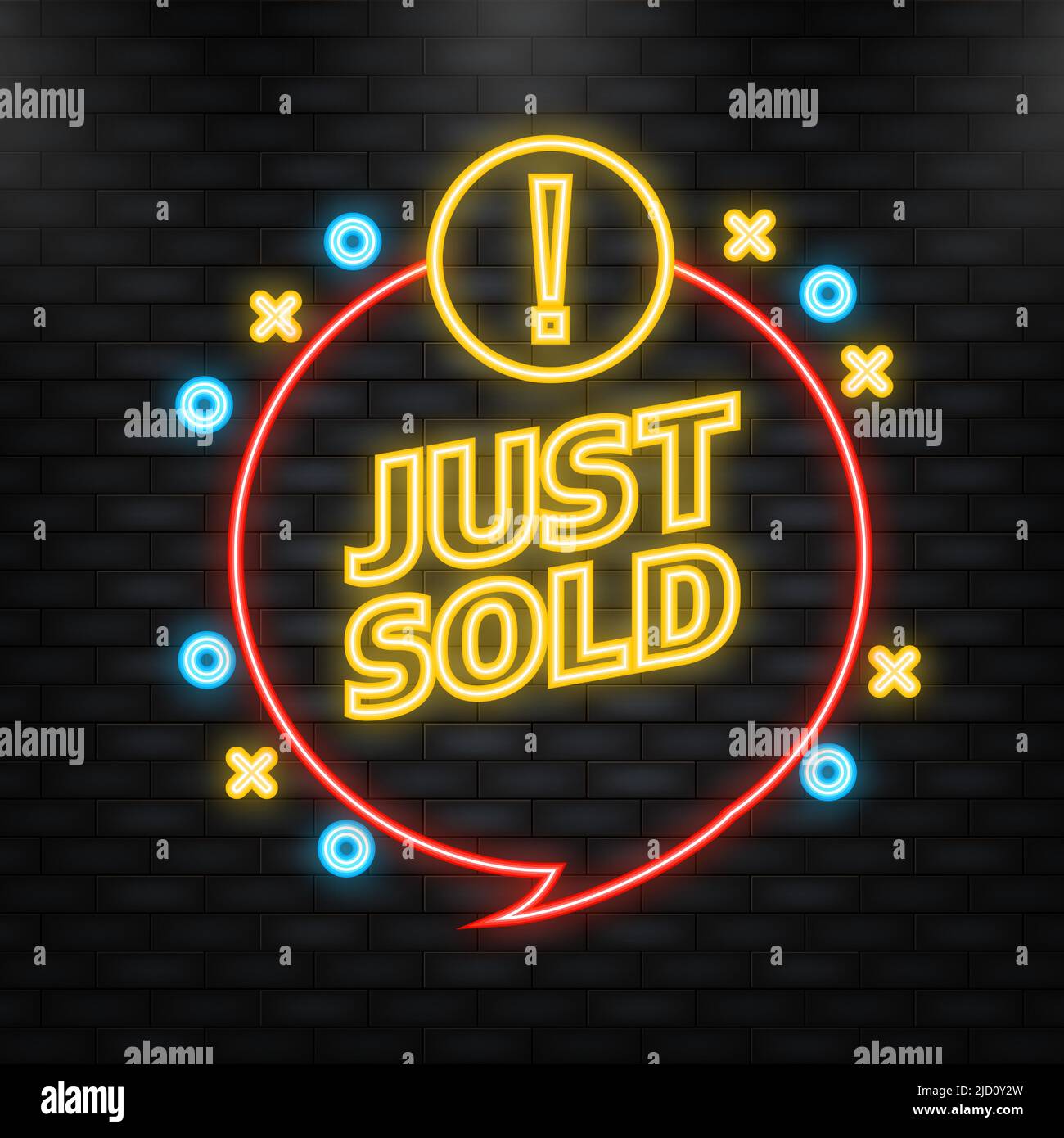 Neon Icon. Just sold red label on white background. Vector illustration ...