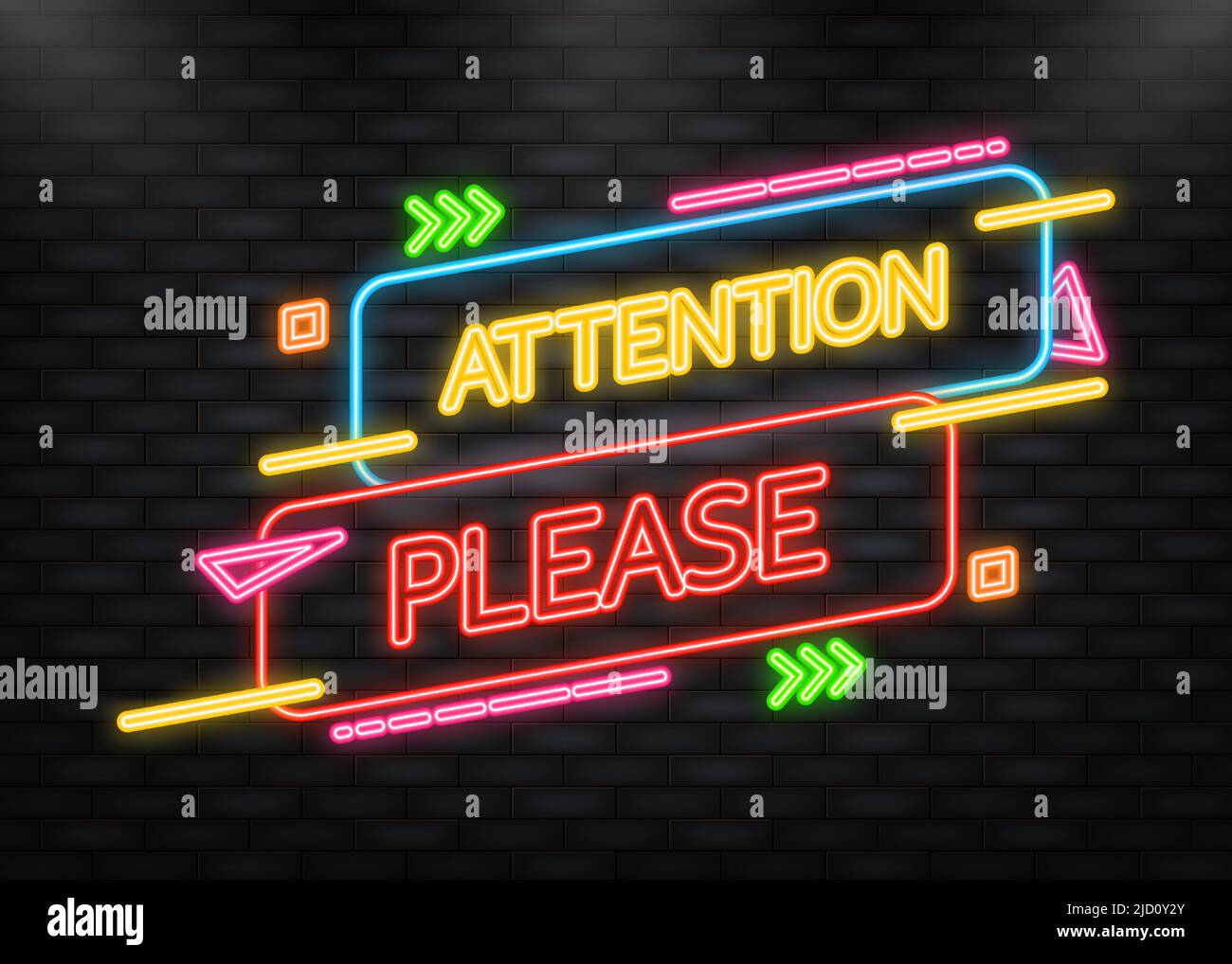 Attention please neon banner. Vector illustration of important ...