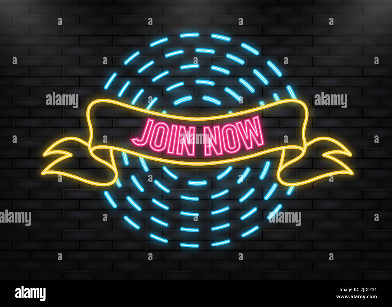 Neon Icon. Join now ribbon on dark background. Vector design. Arrow ...