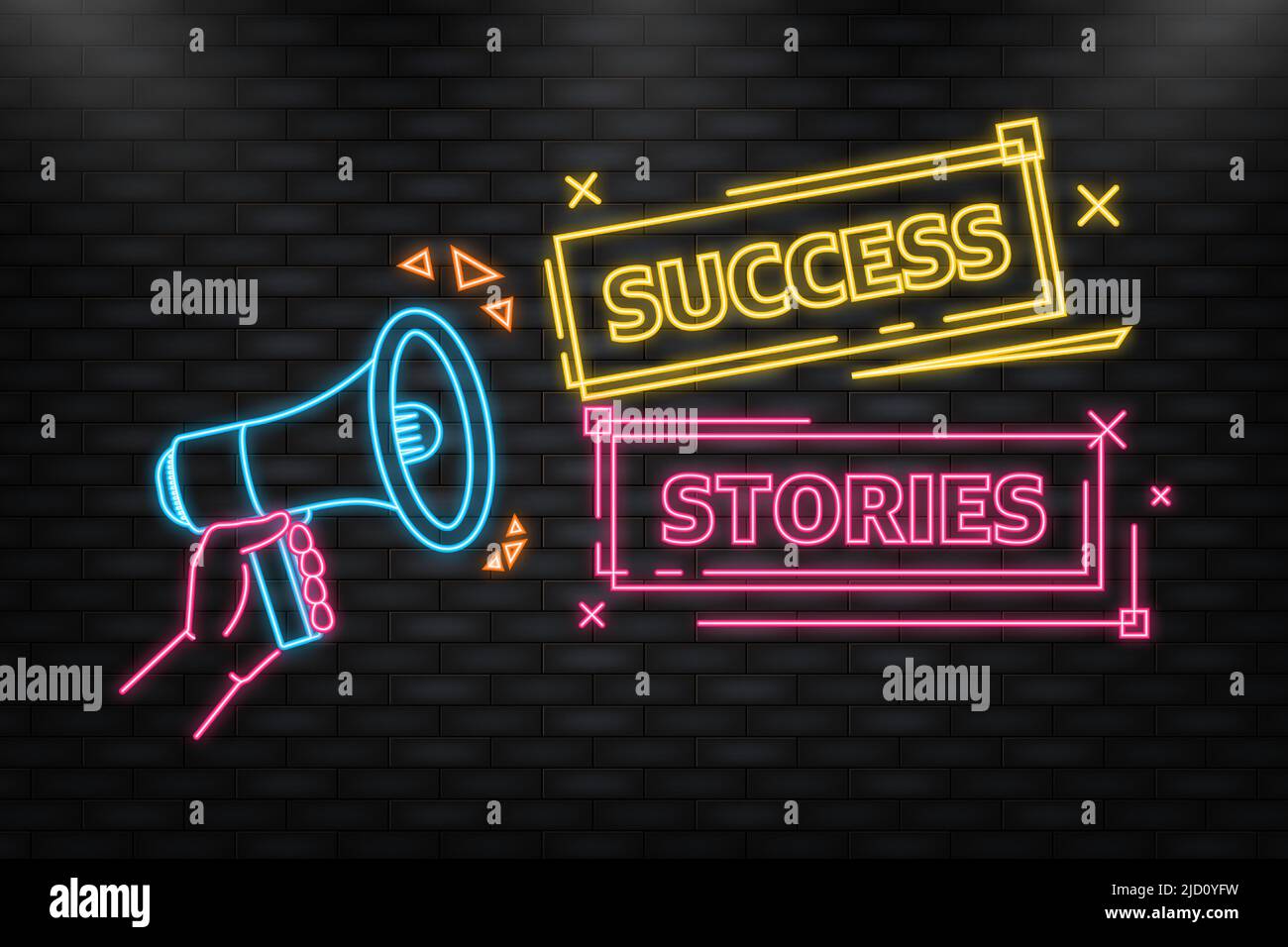 Neon Icon. Megaphone blue banner with success stories sign. Vector ...