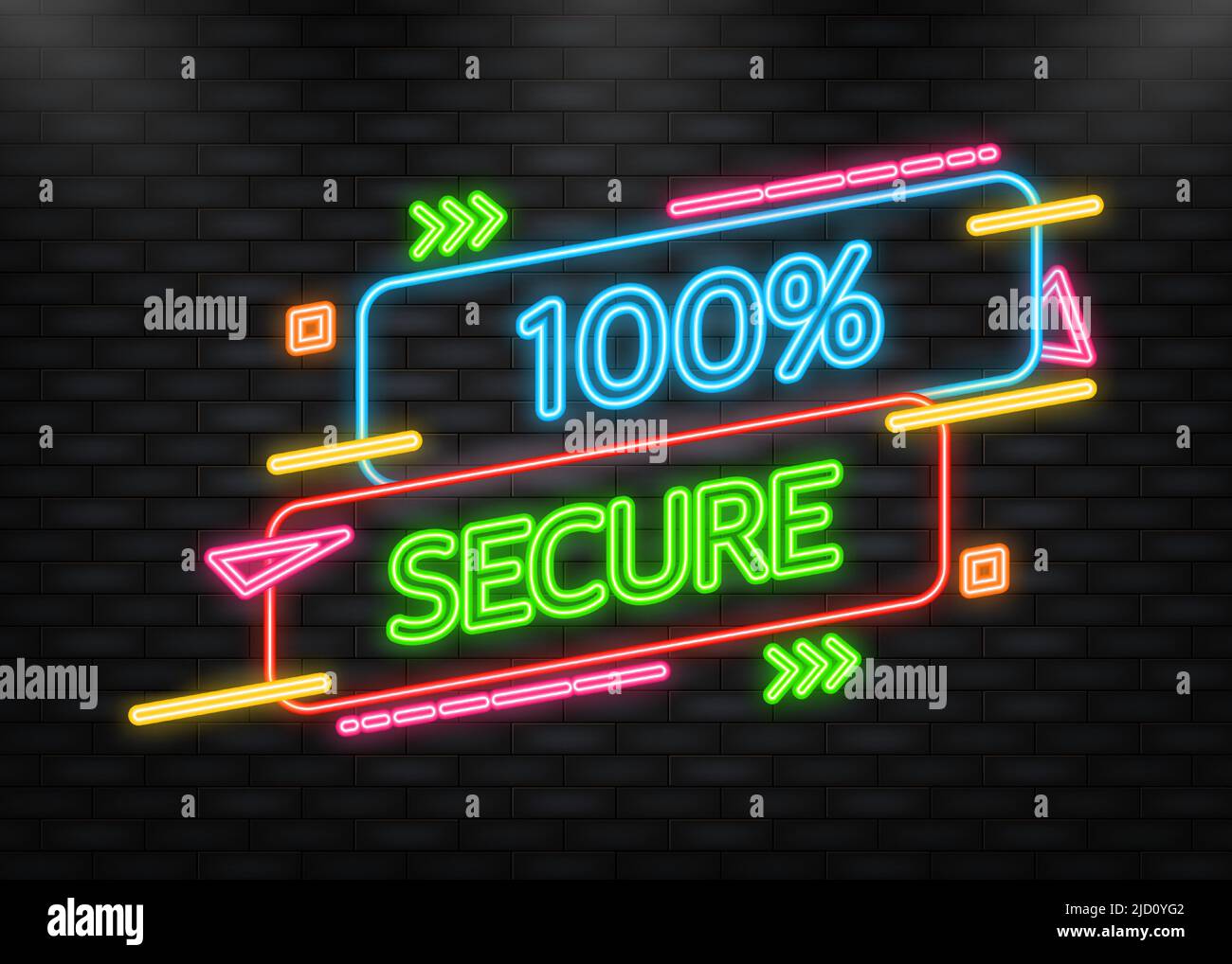 Neon Icon. 100 percent Secure banner vector stamp. Badge or button for ...