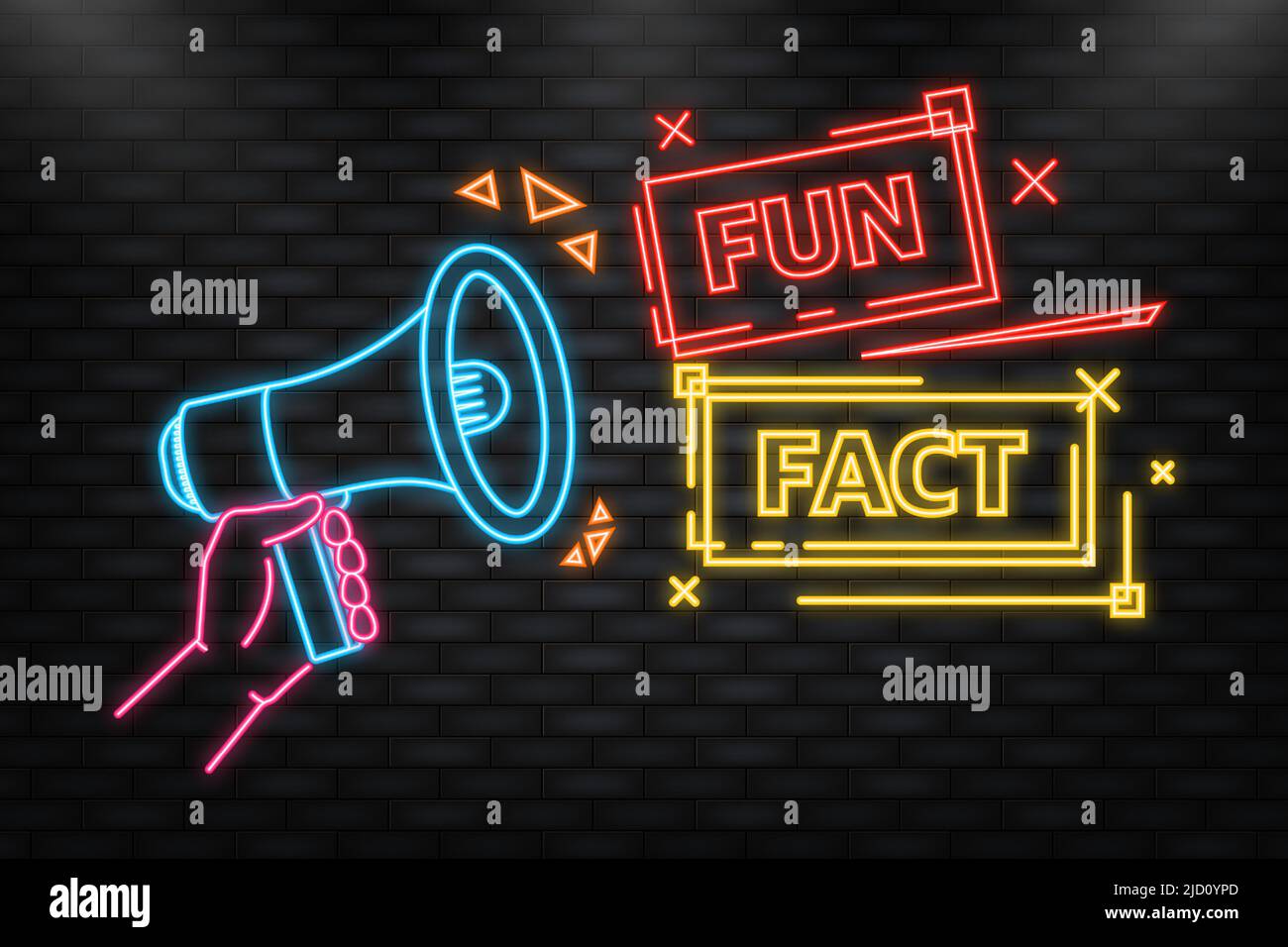 Neon Icon. Fun fact feedback megaphone yellow banner in 3D style on ...