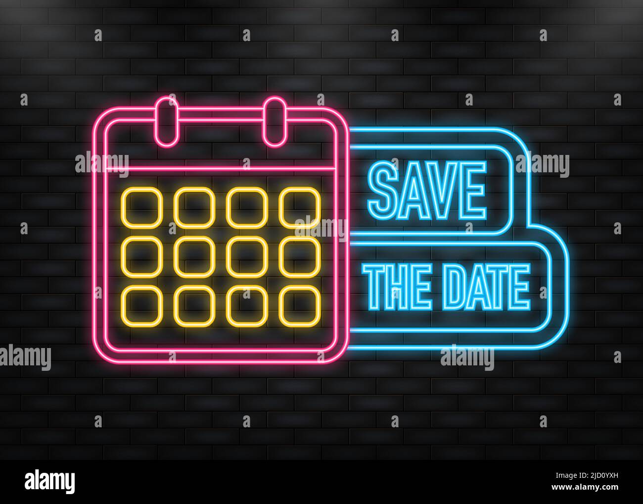 Neon Icon. Flat modern calendar banner with Save the date. Vector ...