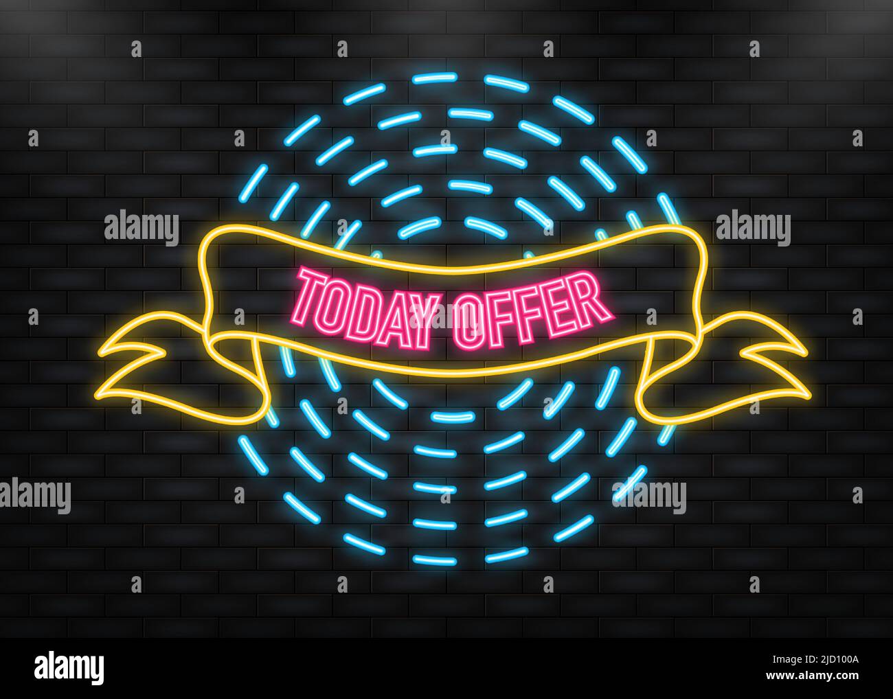 Neon Icon. Today Offer vintage ribbon or price tag. Realistic badge ...