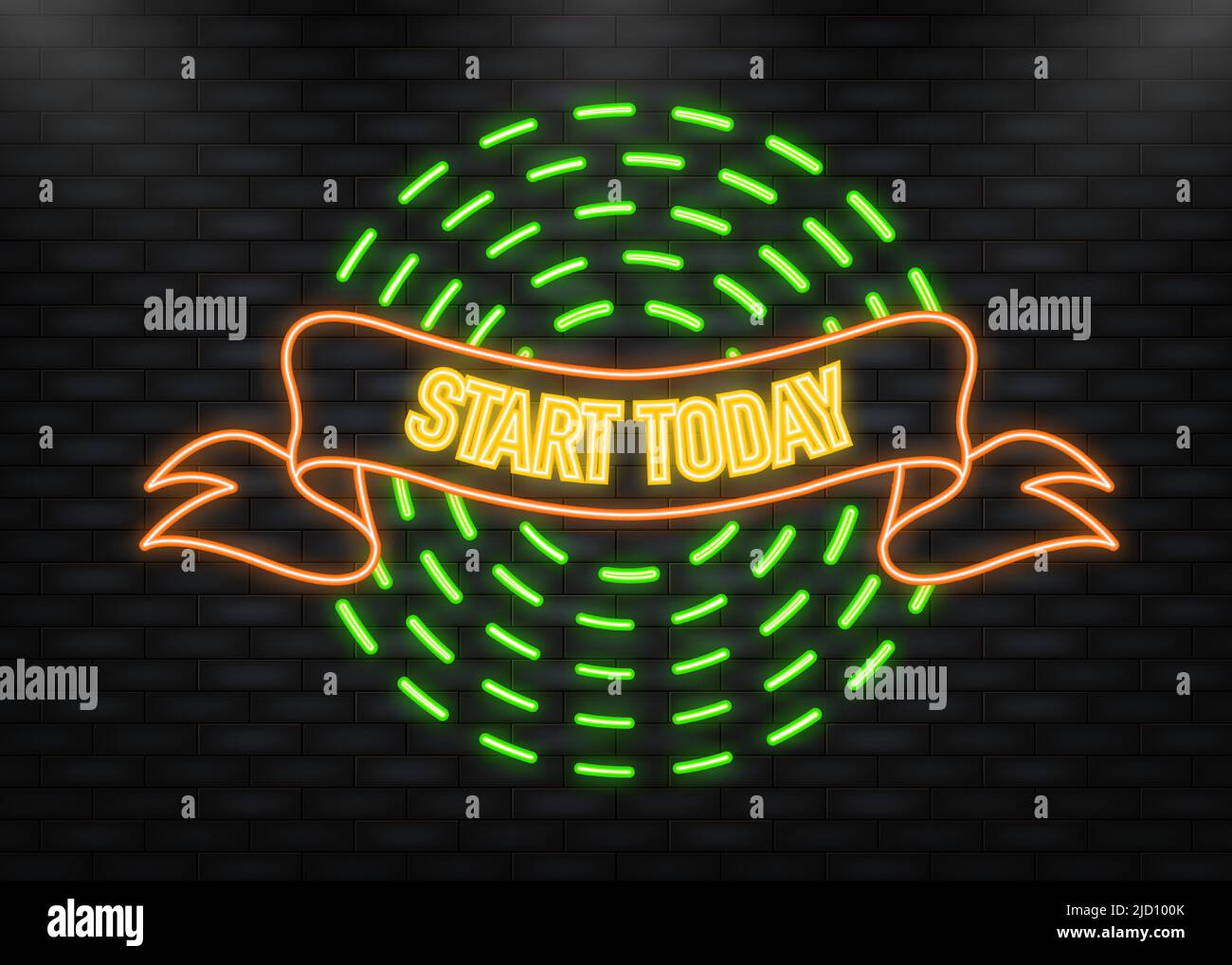 Neon Icon. Start today ribbon in vintage style. Poster banner design ...