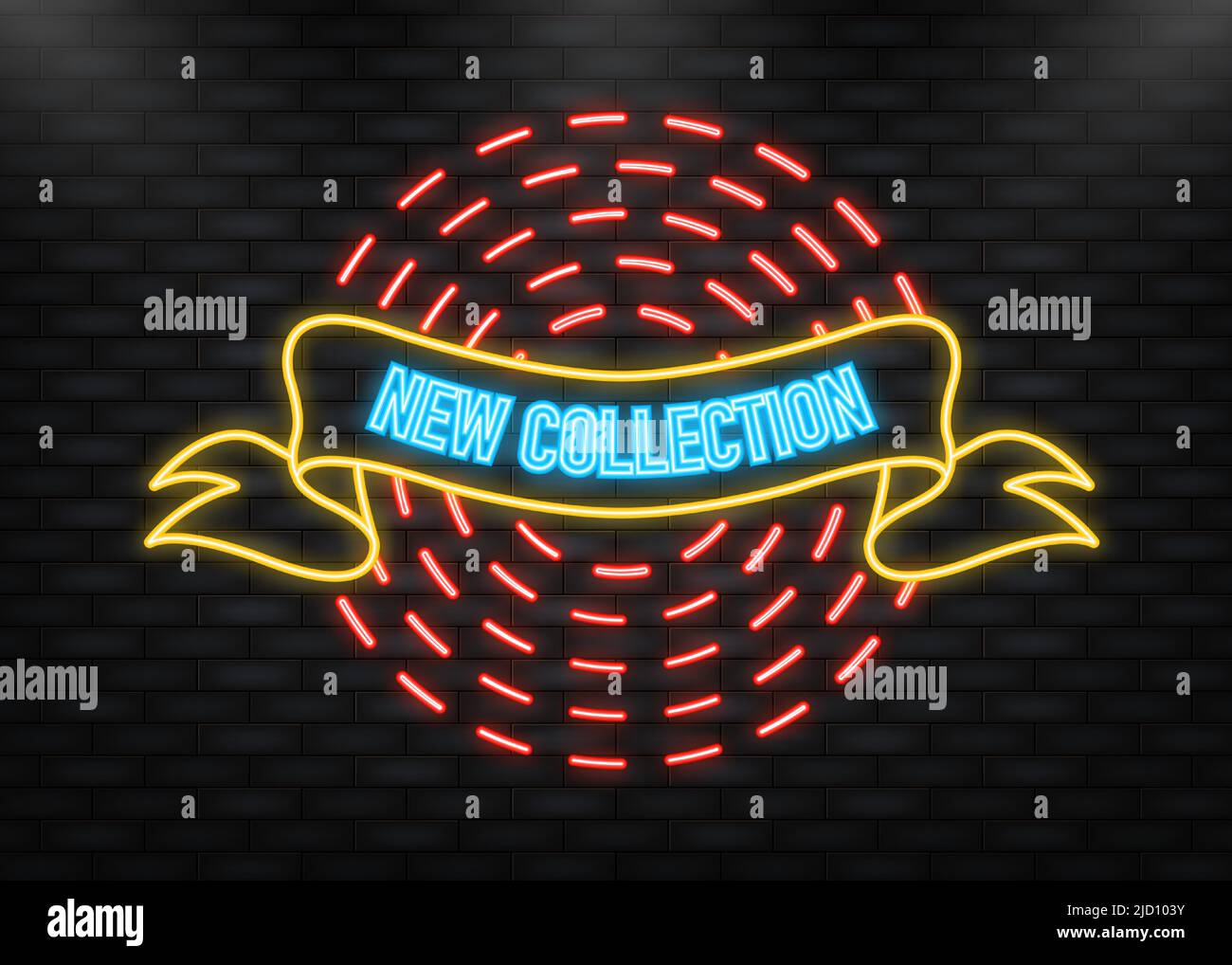 Vintage neon icon with flat new collection ribbon on dark background ...