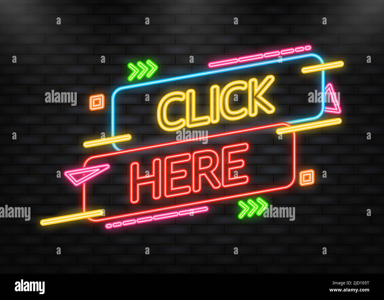 Neon Icon with click here banner for web marketing design. Flat deign ...