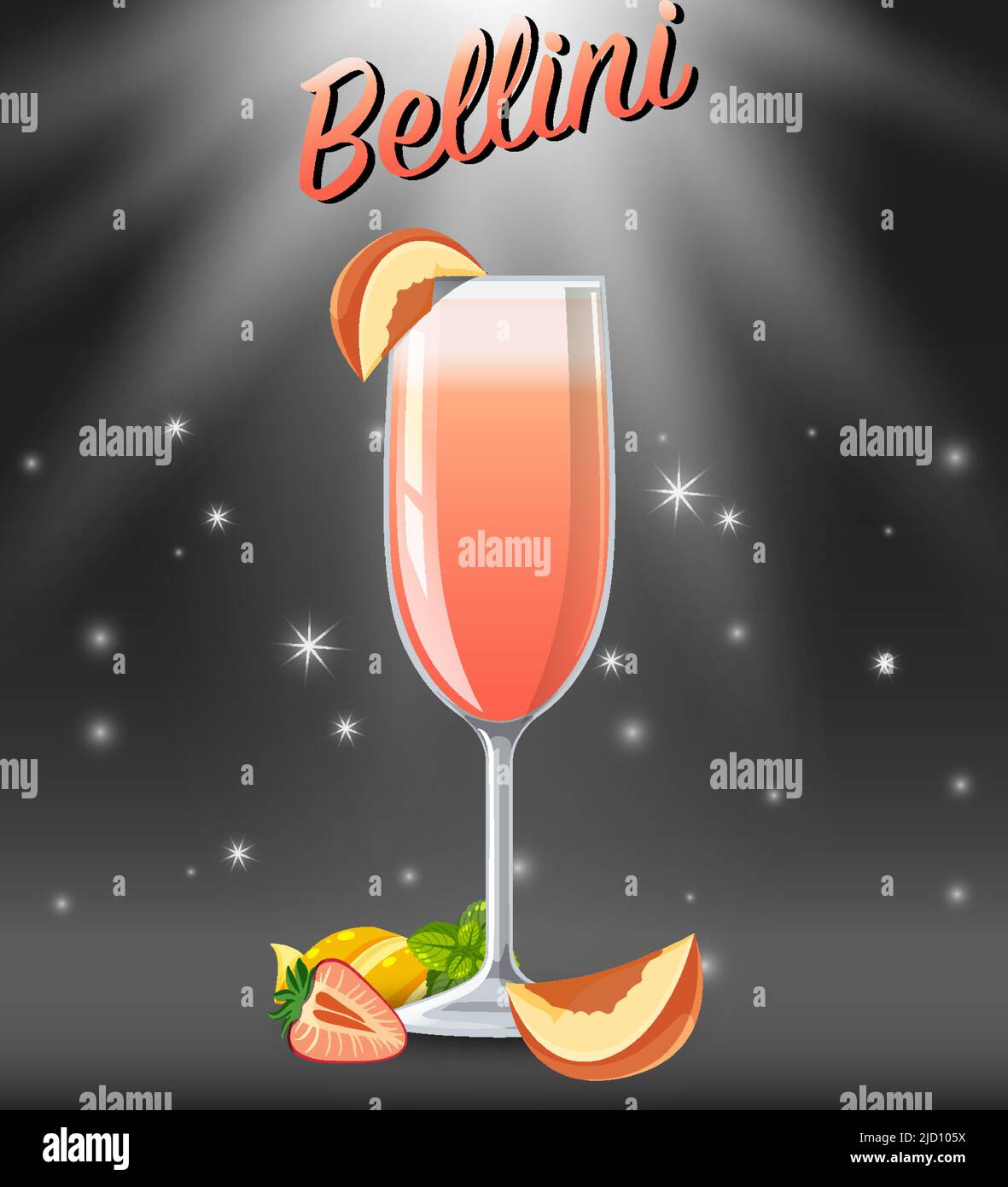 Bellini cocktail in the glass on sparkling background illustration ...