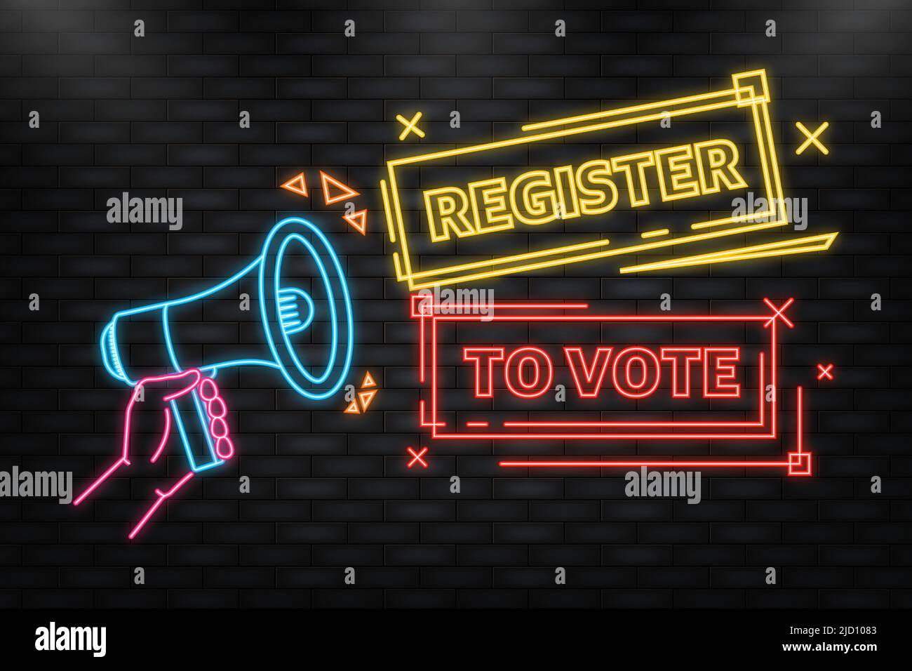 Neon Icon. Megaphone red banner with register to vote sign. Vector ...