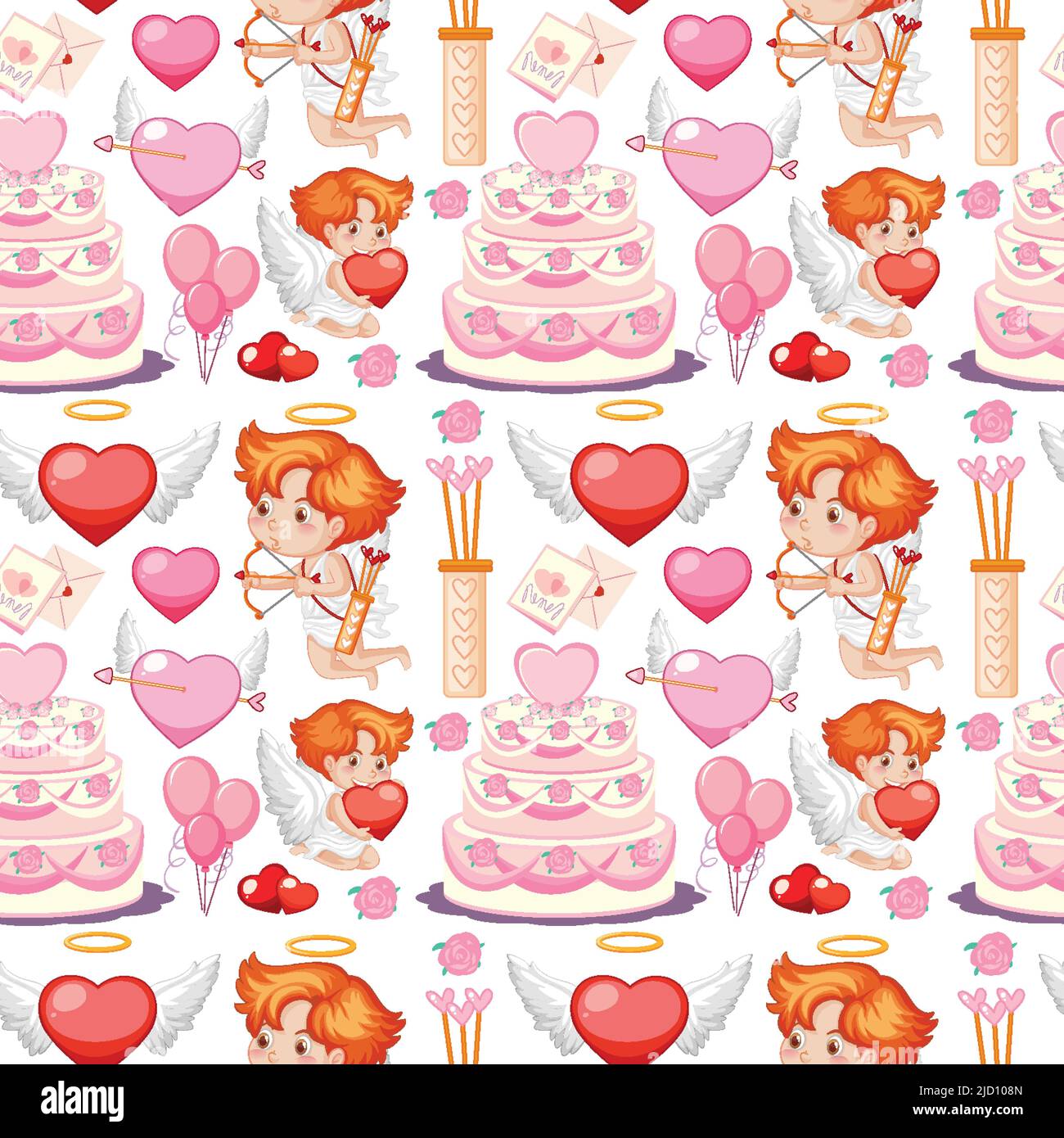 Little cupid and heart seamless pattern illustration Stock Vector Image ...